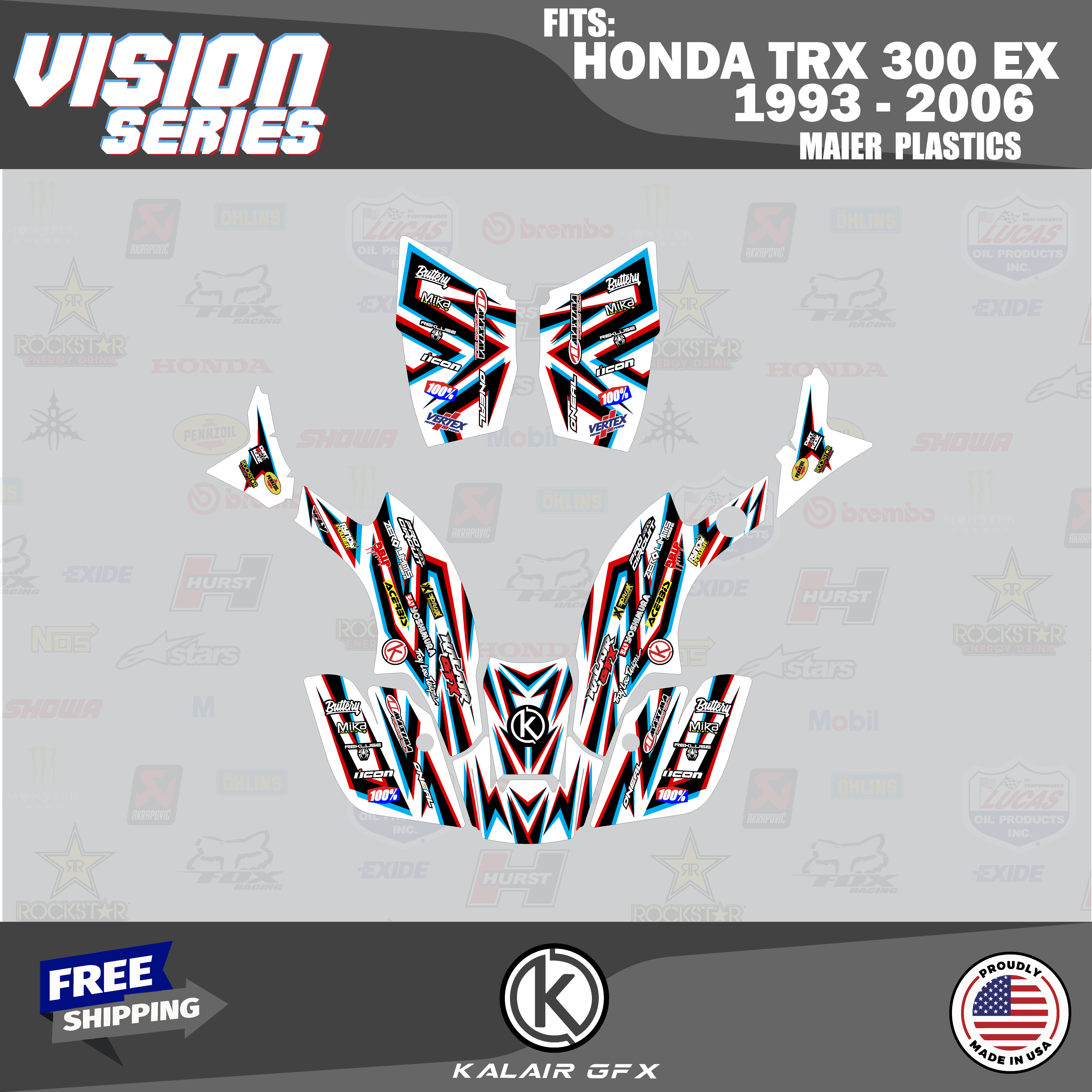 Kalair GFX Graphics Kit for Honda TRX 300EX MAIER PLASTICS (1993-2006 ...