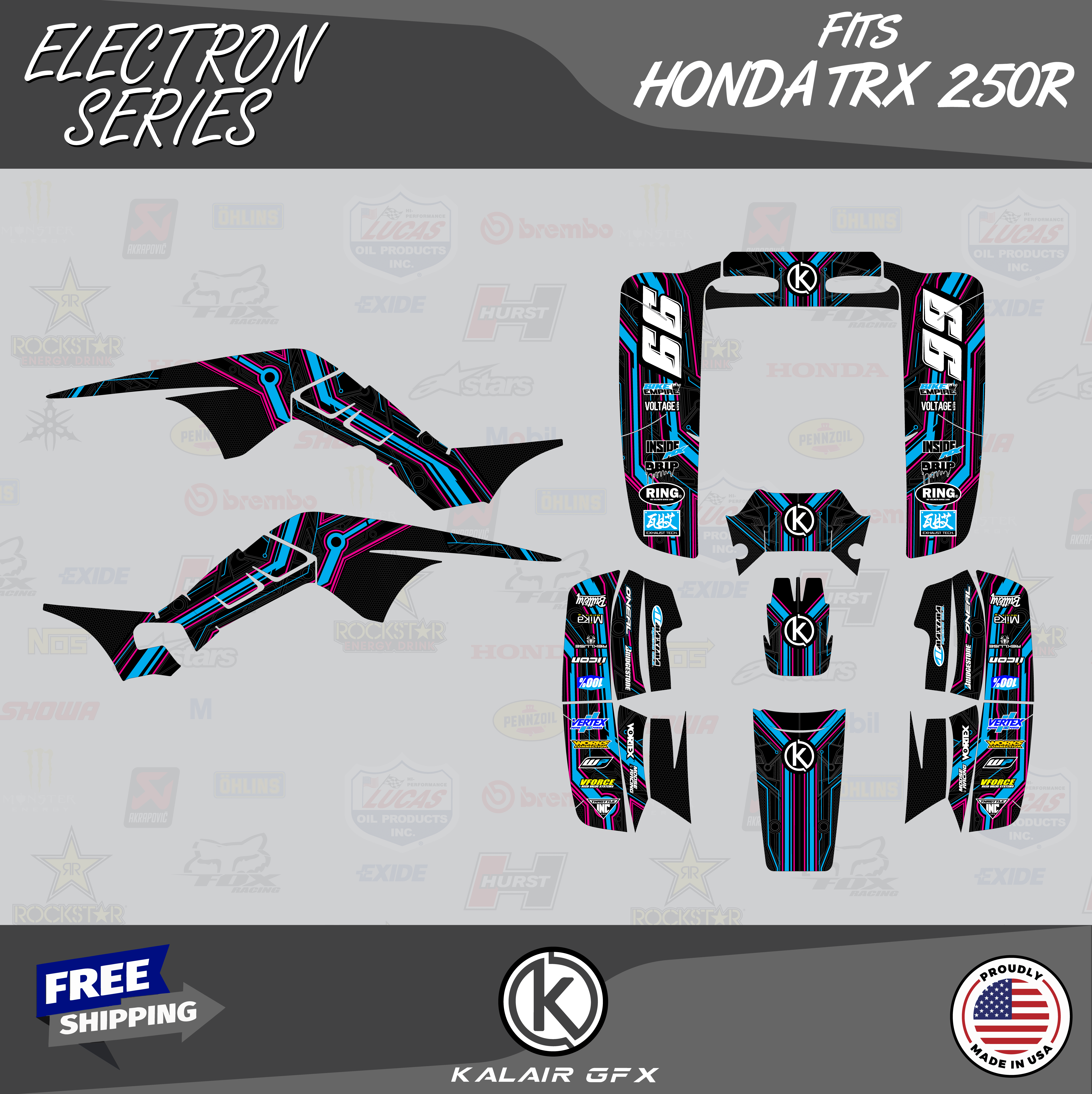 Kalair GFX Graphics Kit for Honda TRX250R (All Years) Electron Series ...