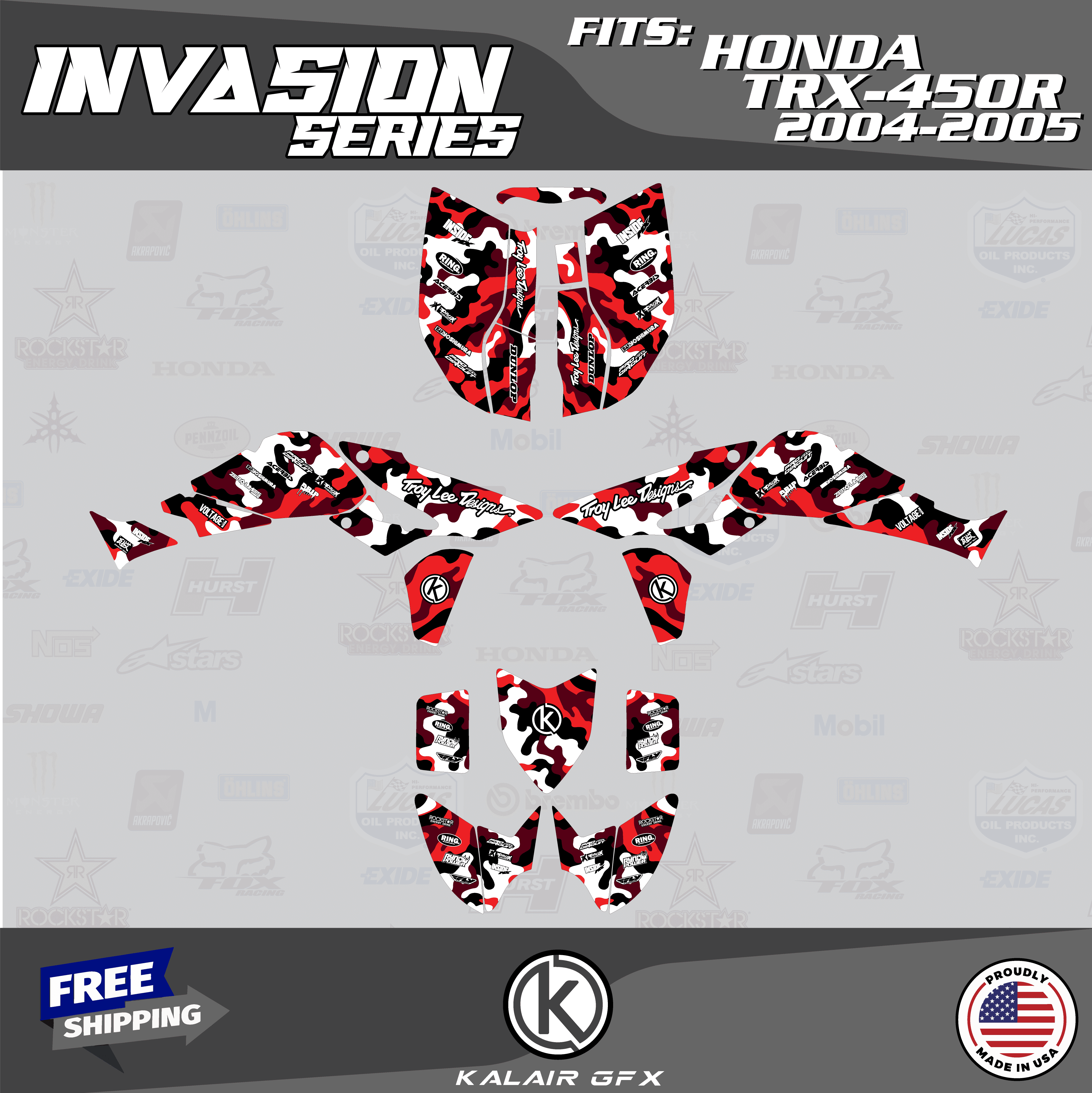 Kalair GFX Graphics Kit for Honda TRX450R (2004-2005) Invasion Series ...