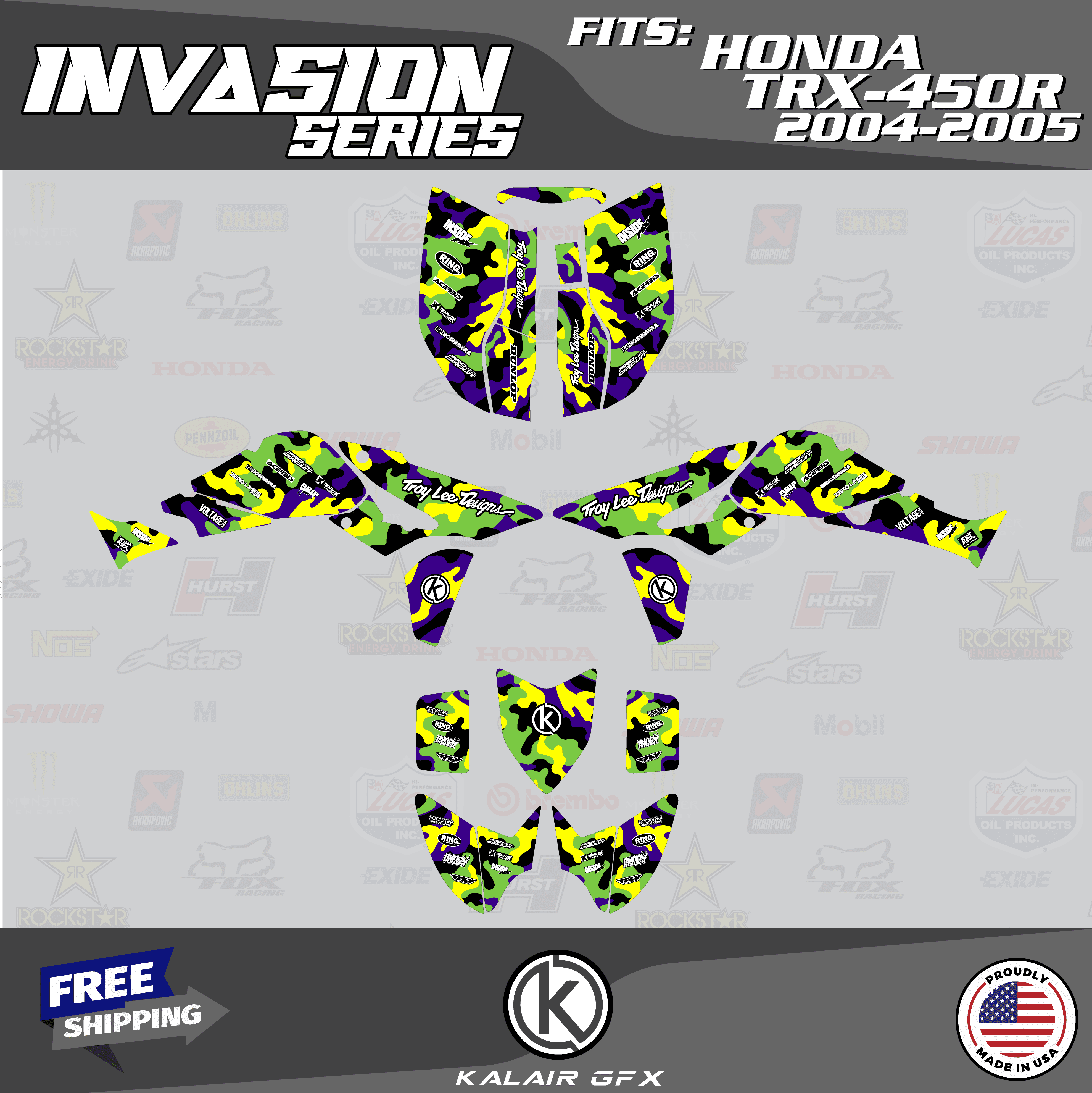 Kalair GFX Graphics Kit for Honda TRX450R (2004-2005) Invasion Series ...