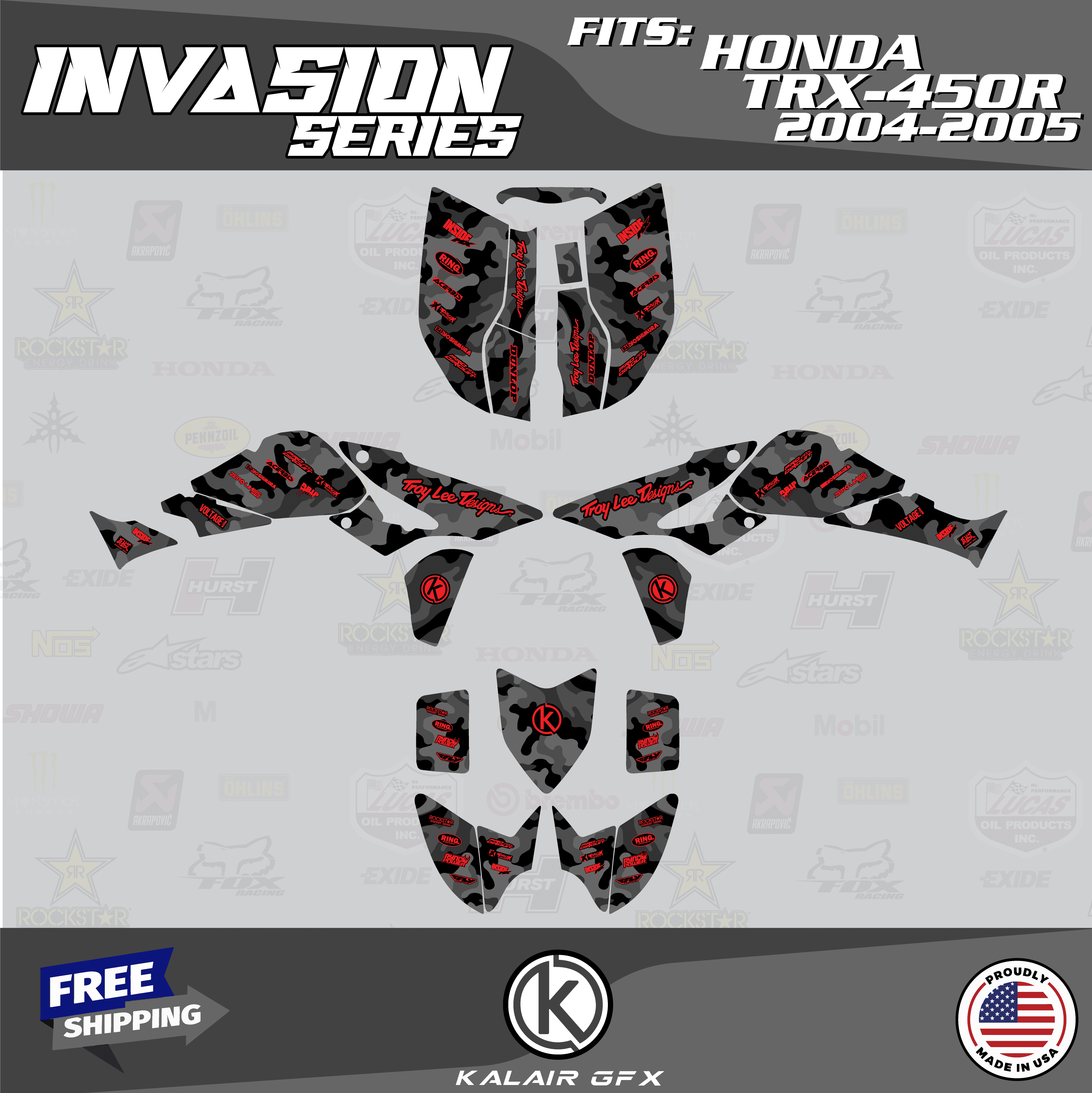 Kalair GFX Graphics Kit for Honda TRX450R (2004-2005) Invasion Series ...