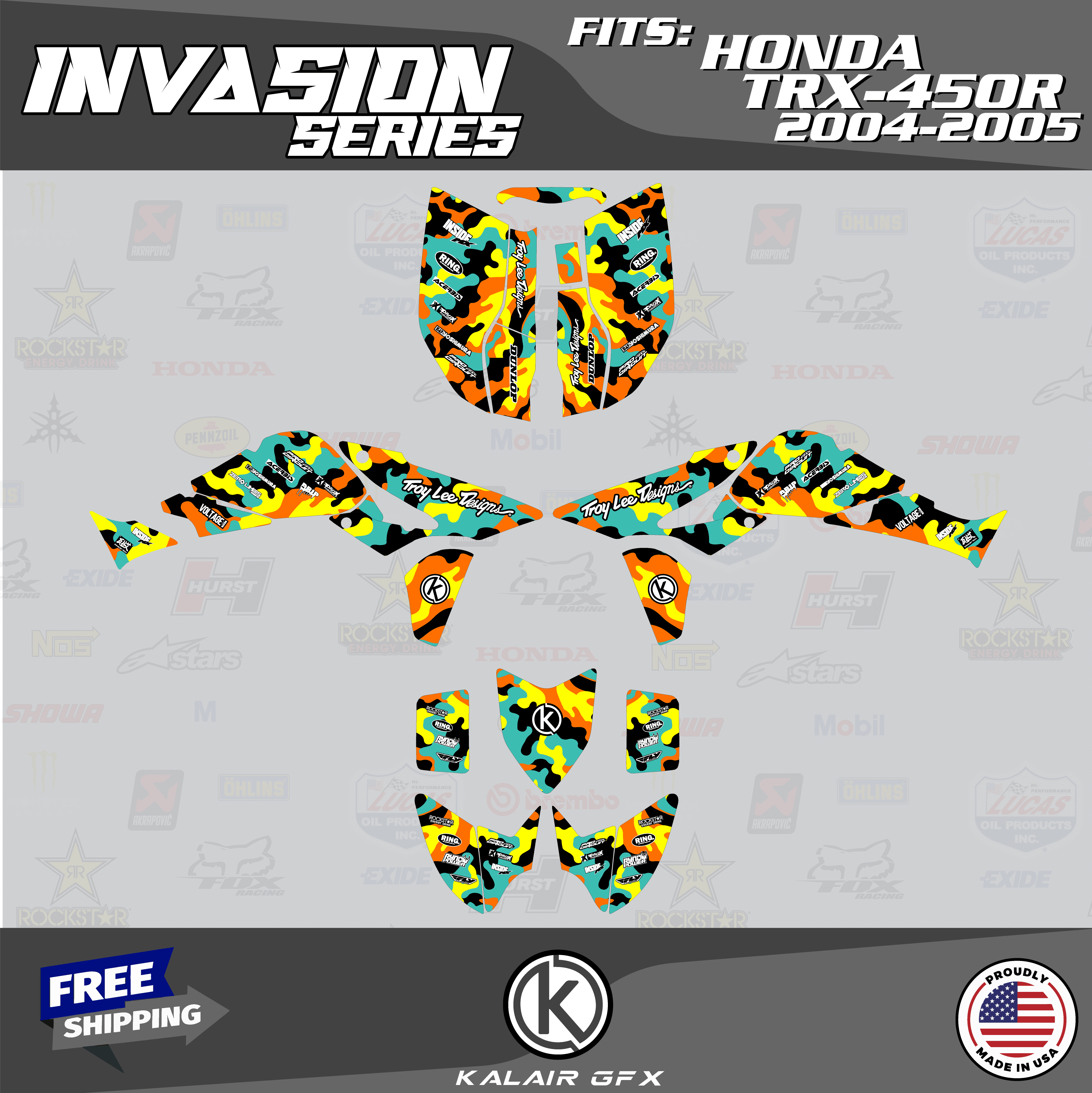 Kalair GFX Graphics Kit for Honda TRX450R (2004-2005) Invasion Series ...