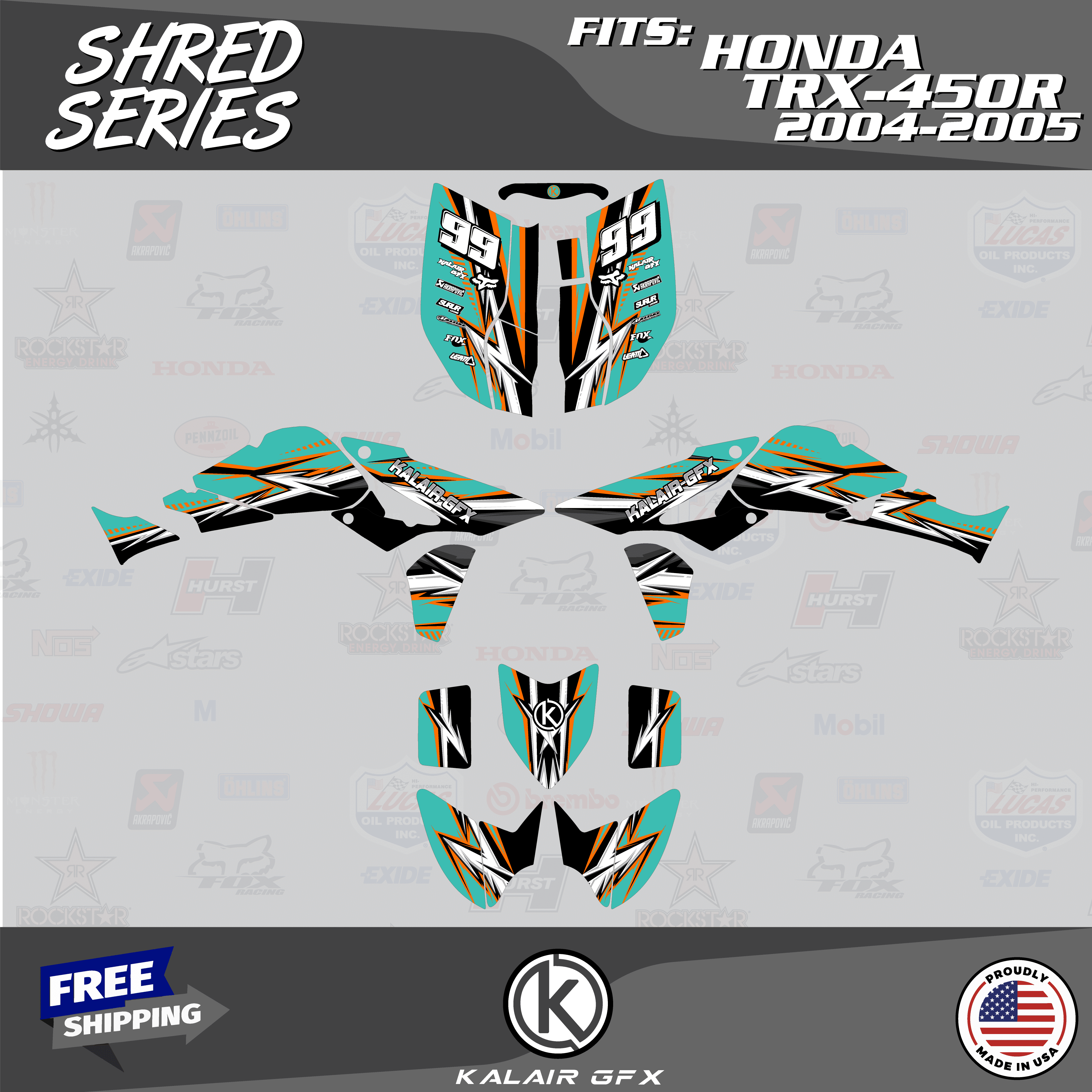 Kalair GFX Graphics Kit for Honda TRX450R (2004-2005) Shred Series ...
