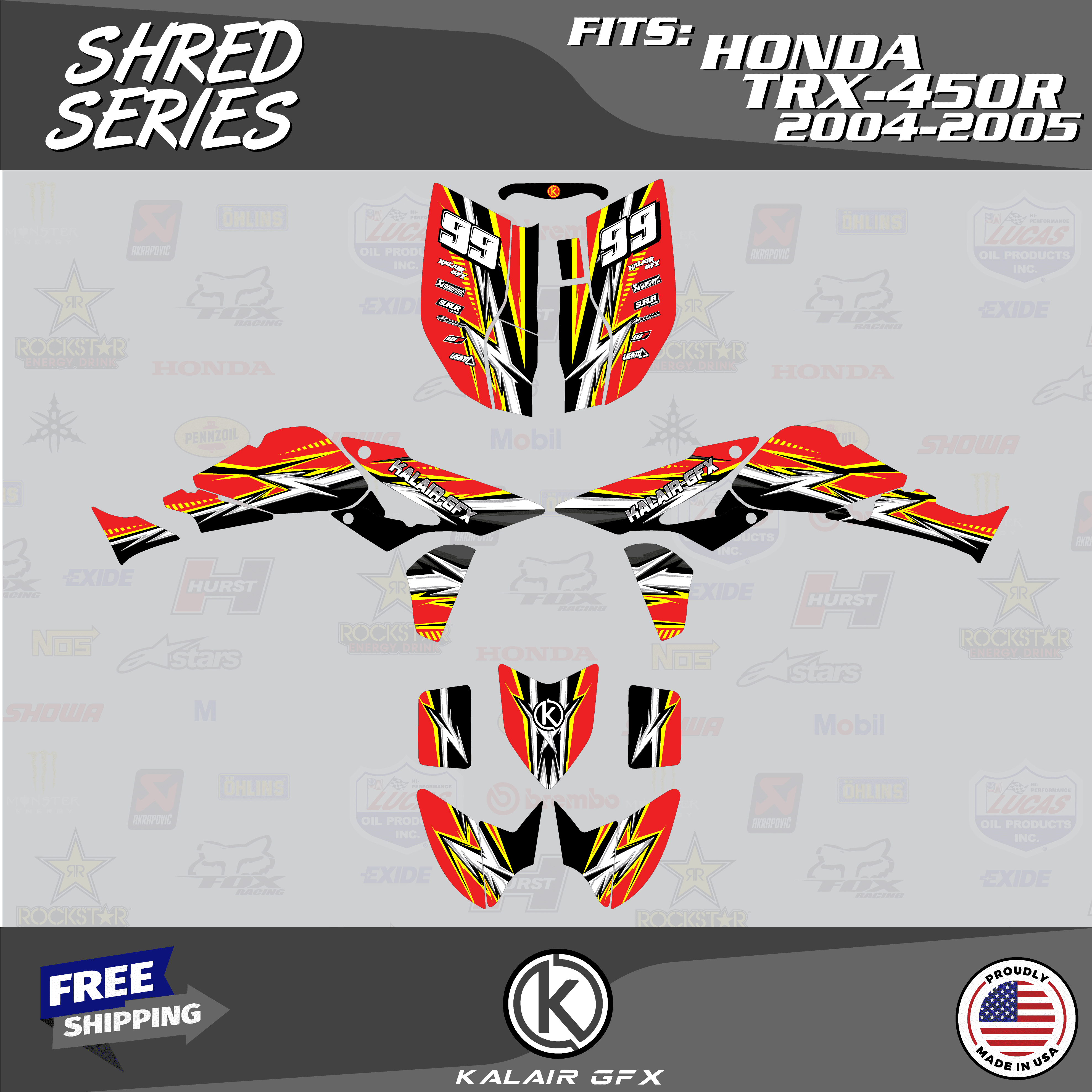 Kalair GFX Graphics Kit for Honda TRX450R (2004-2005) Shred Series ...