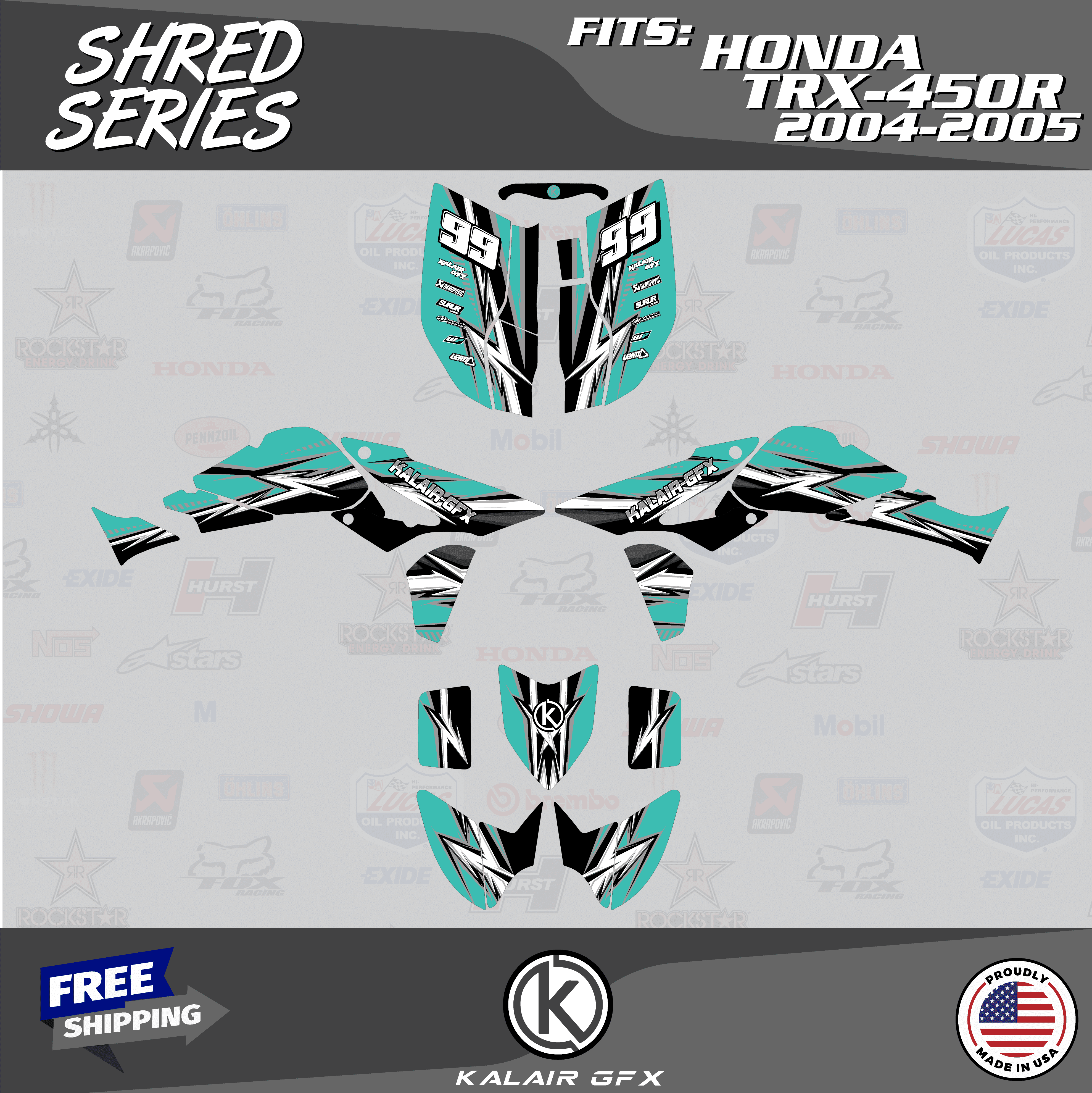 Kalair GFX Graphics Kit for Honda TRX450R (2004-2005) Shred Series ...