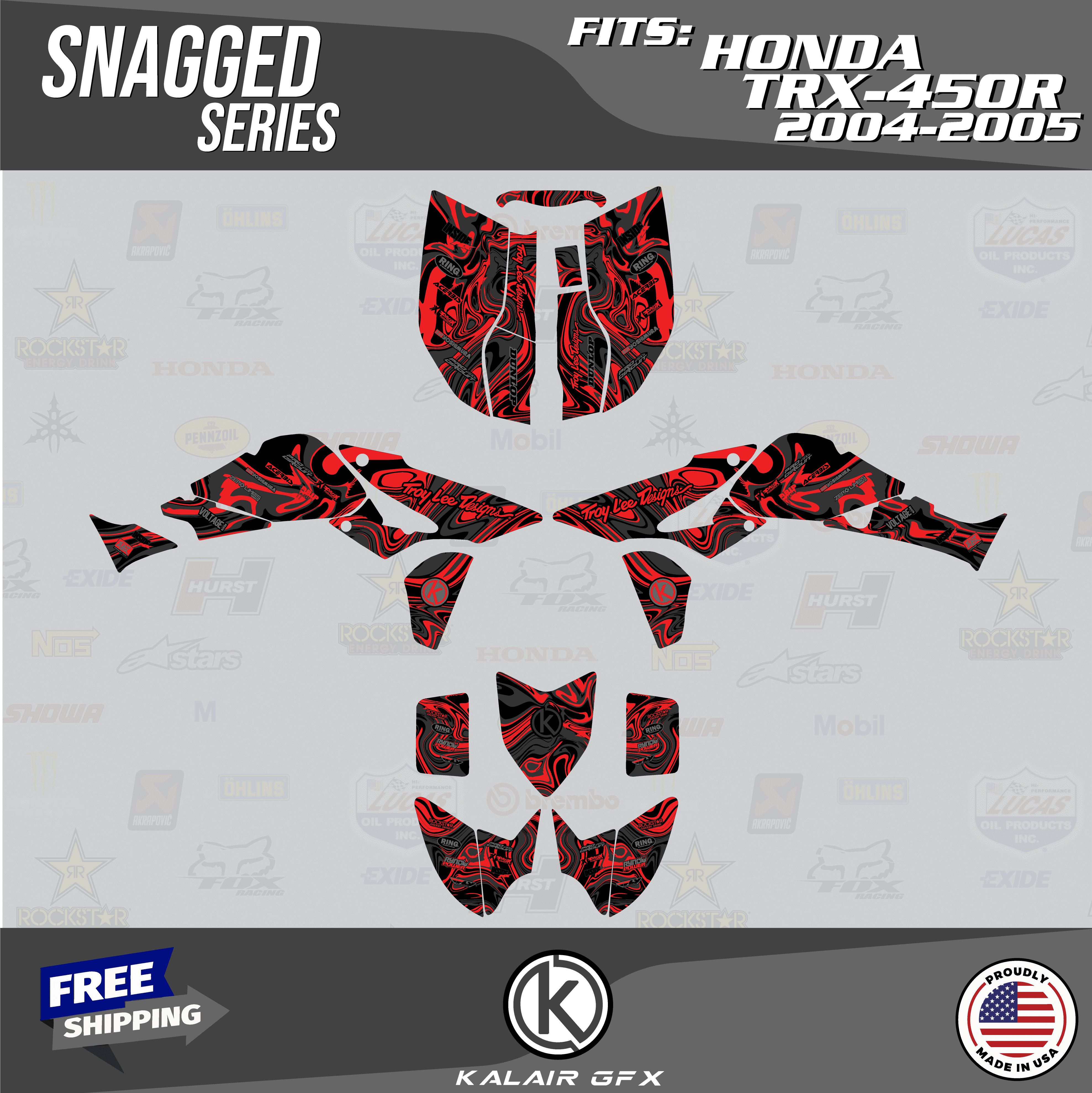 Kalair GFX Graphics Kit for Honda TRX450R (2004-2005) Snagged Series ...