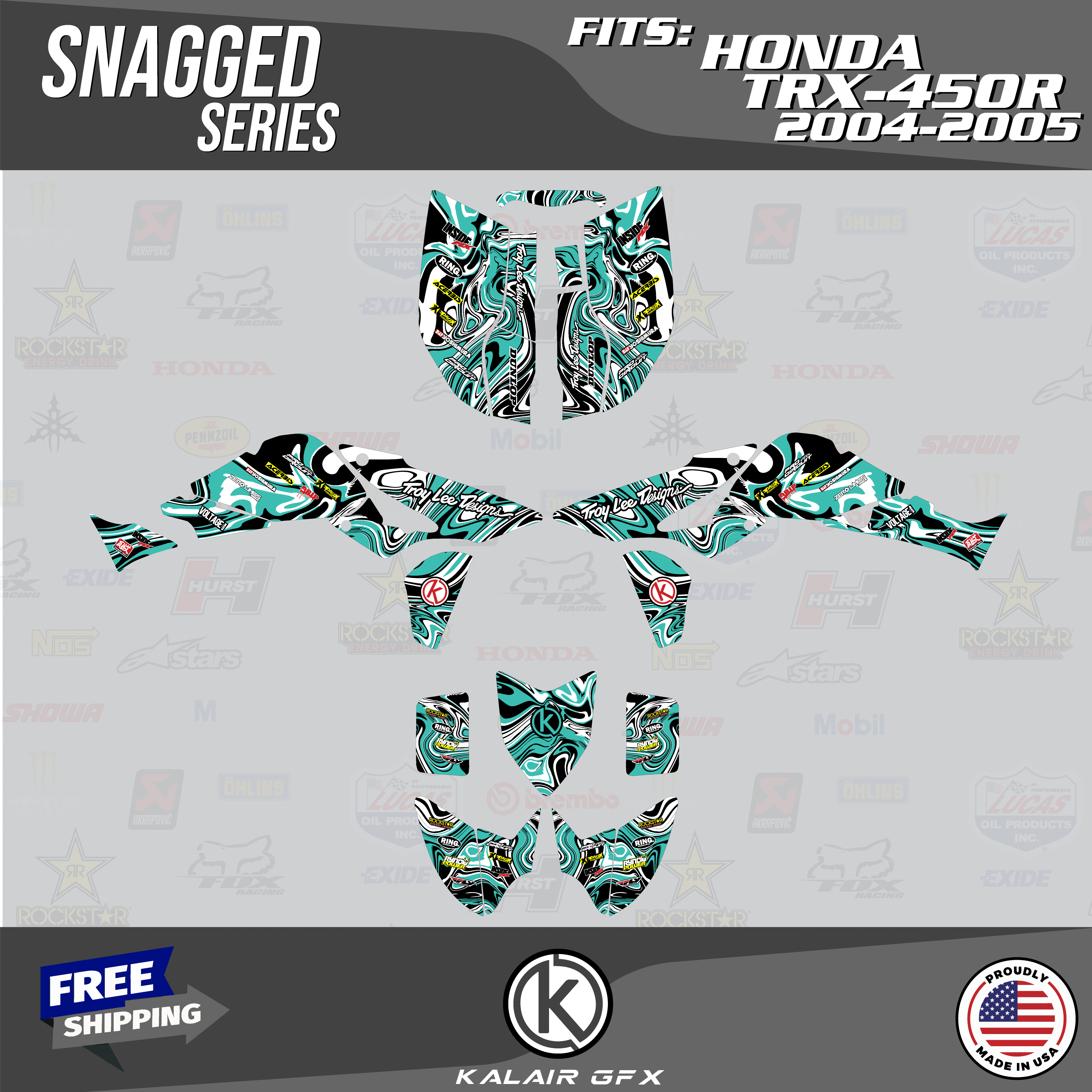 Kalair GFX Graphics Kit for Honda TRX450R (2004-2005) Snagged Series ...