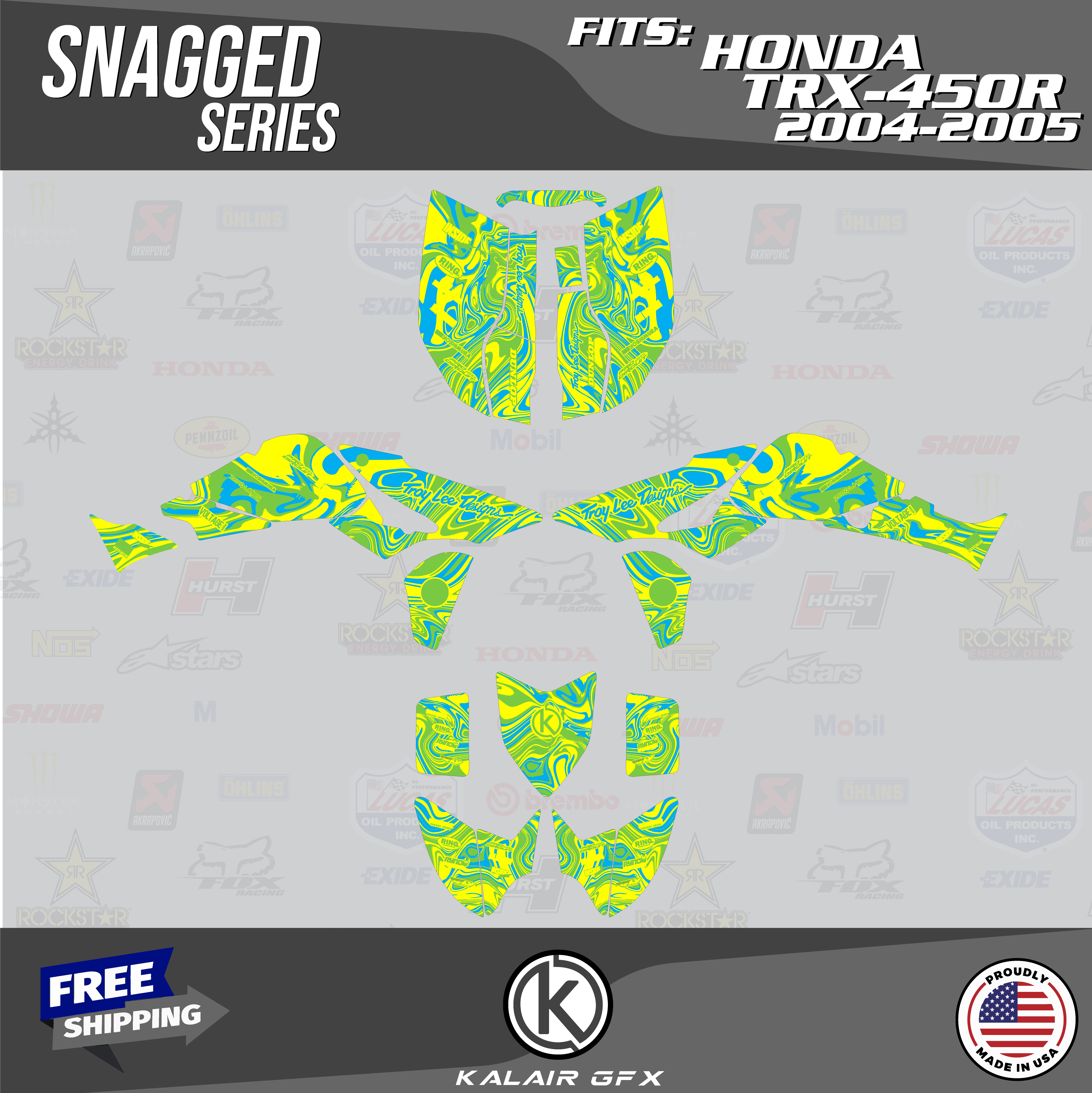 Kalair GFX Graphics Kit for Honda TRX450R (2004-2005) Snagged Series ...