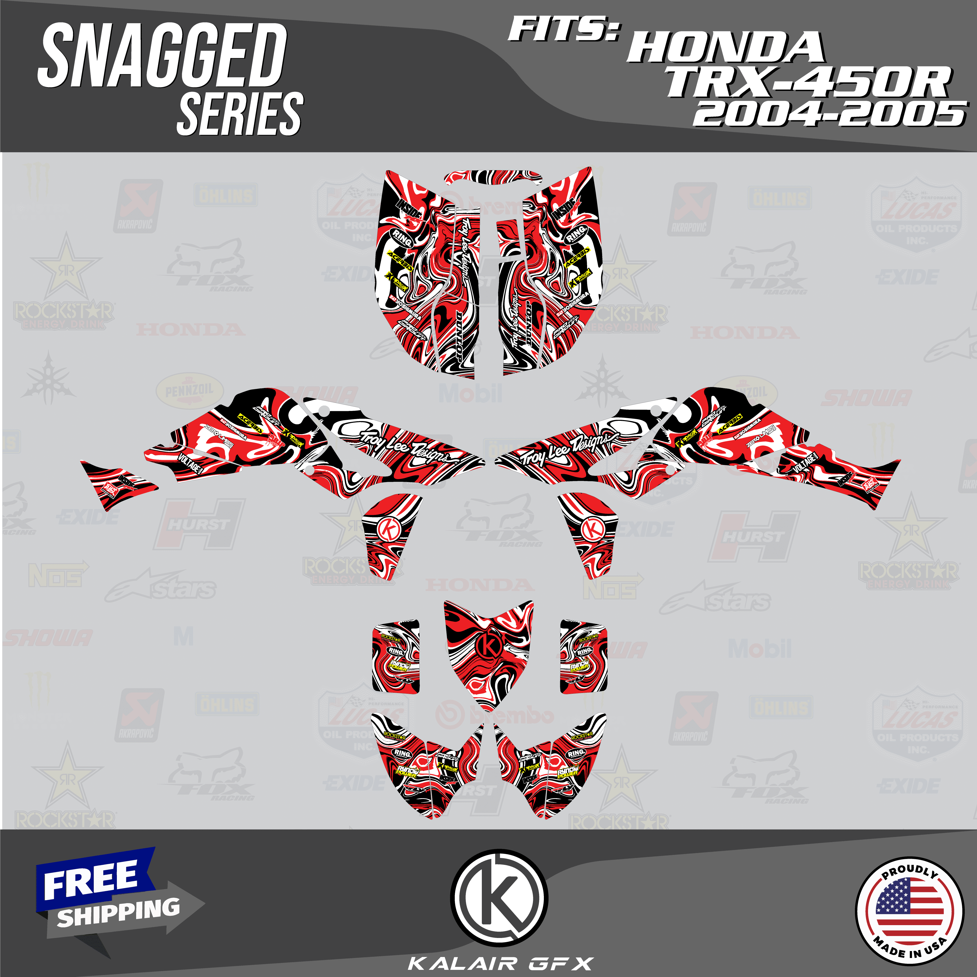 Kalair GFX Graphics Kit for Honda TRX450R (2004-2005) Snagged Series ...