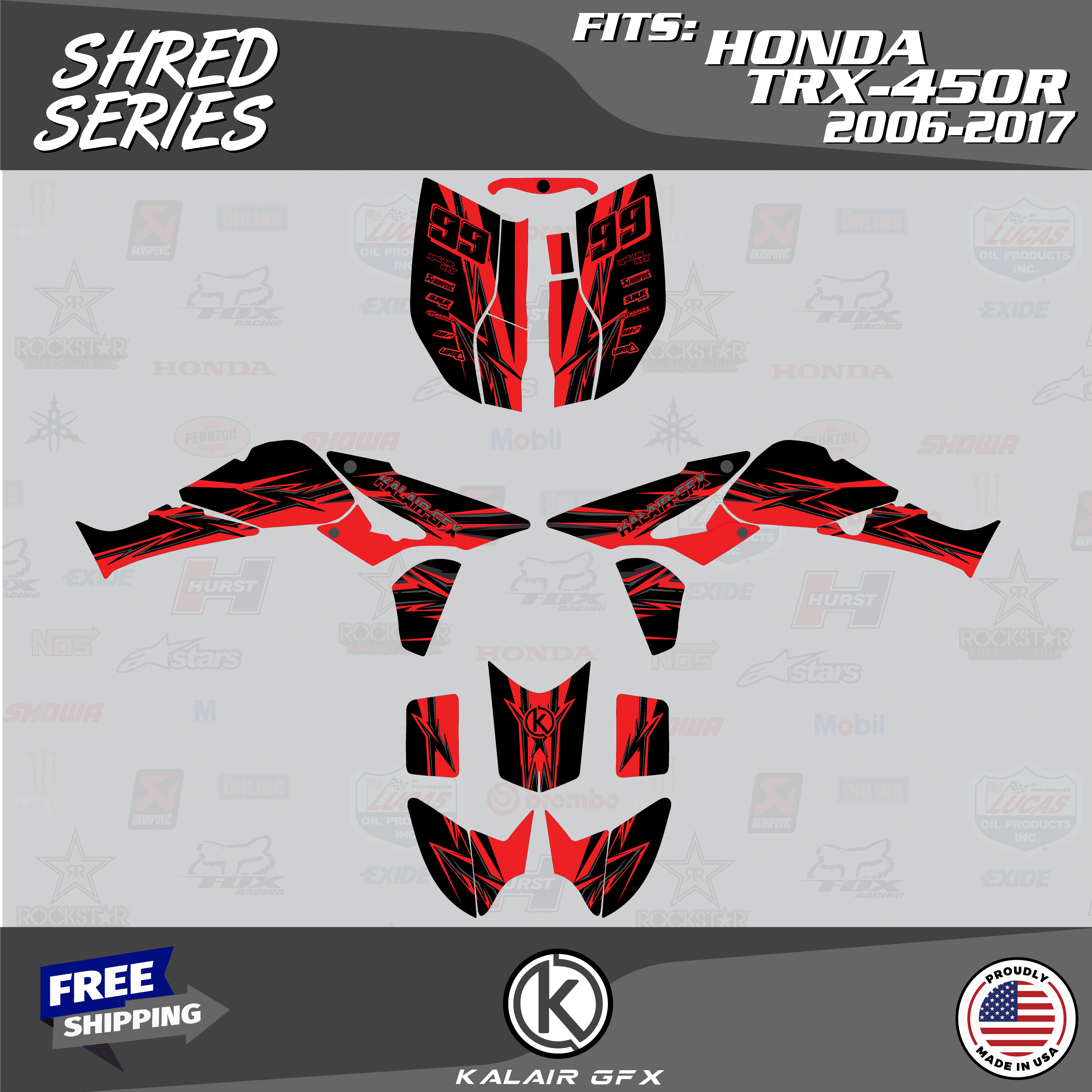 Kalair GFX Graphics Kit for Honda TRX450R (2006-2017) Shred Series ...