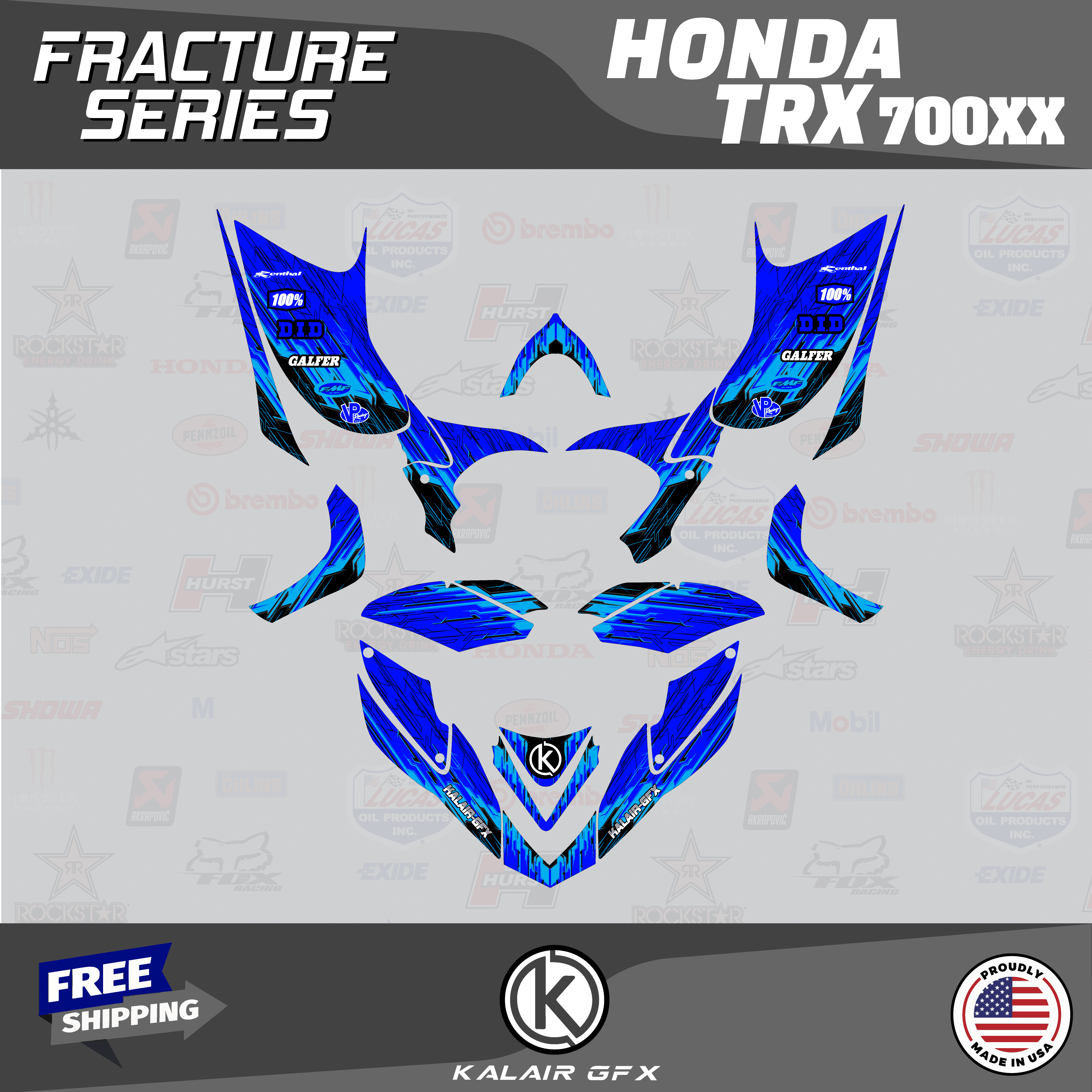 Kalair GFX Graphics Kit for Honda TRX700EX (All Years) Fracture Series ...