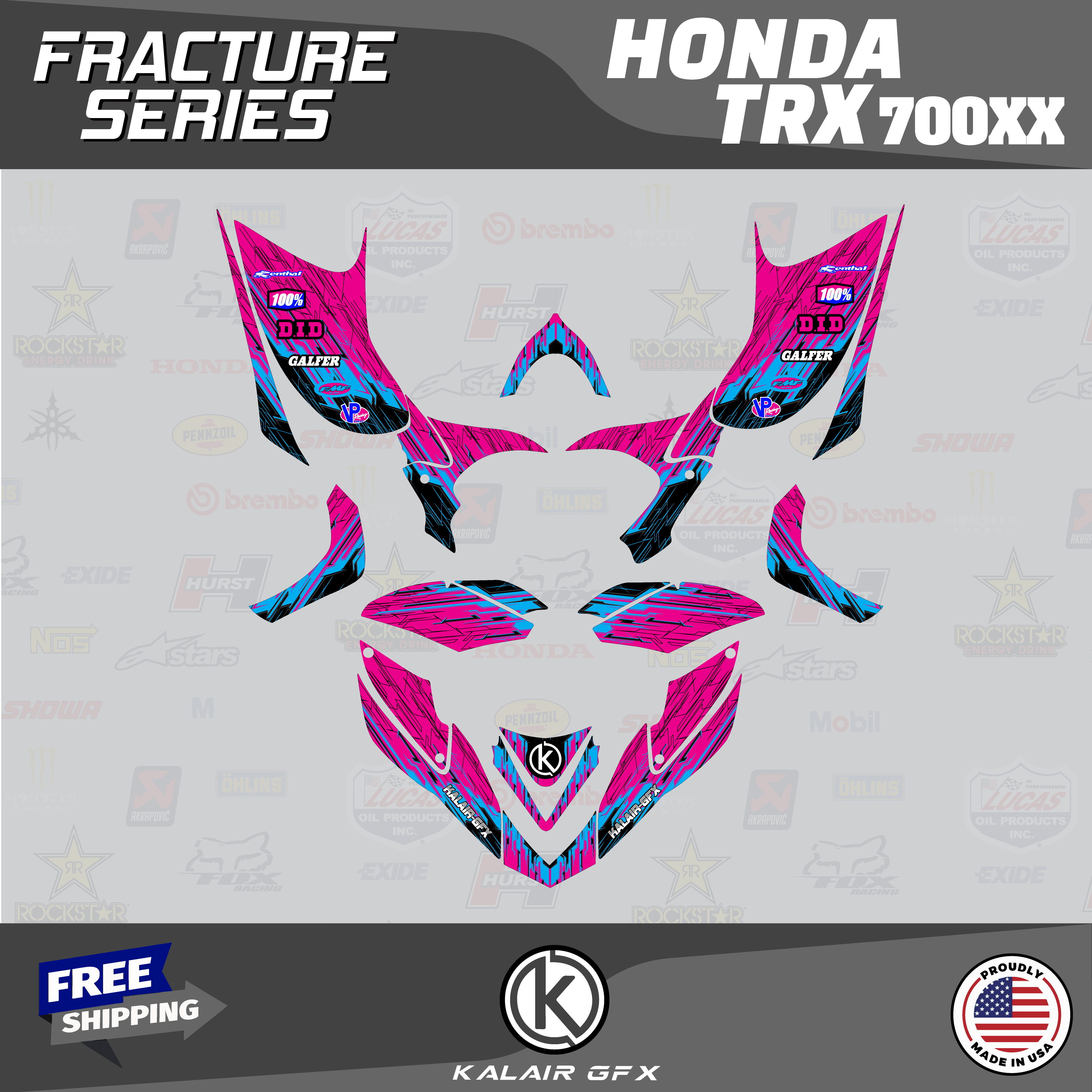 Kalair GFX Graphics Kit for Honda TRX700EX (All Years) Fracture Series ...