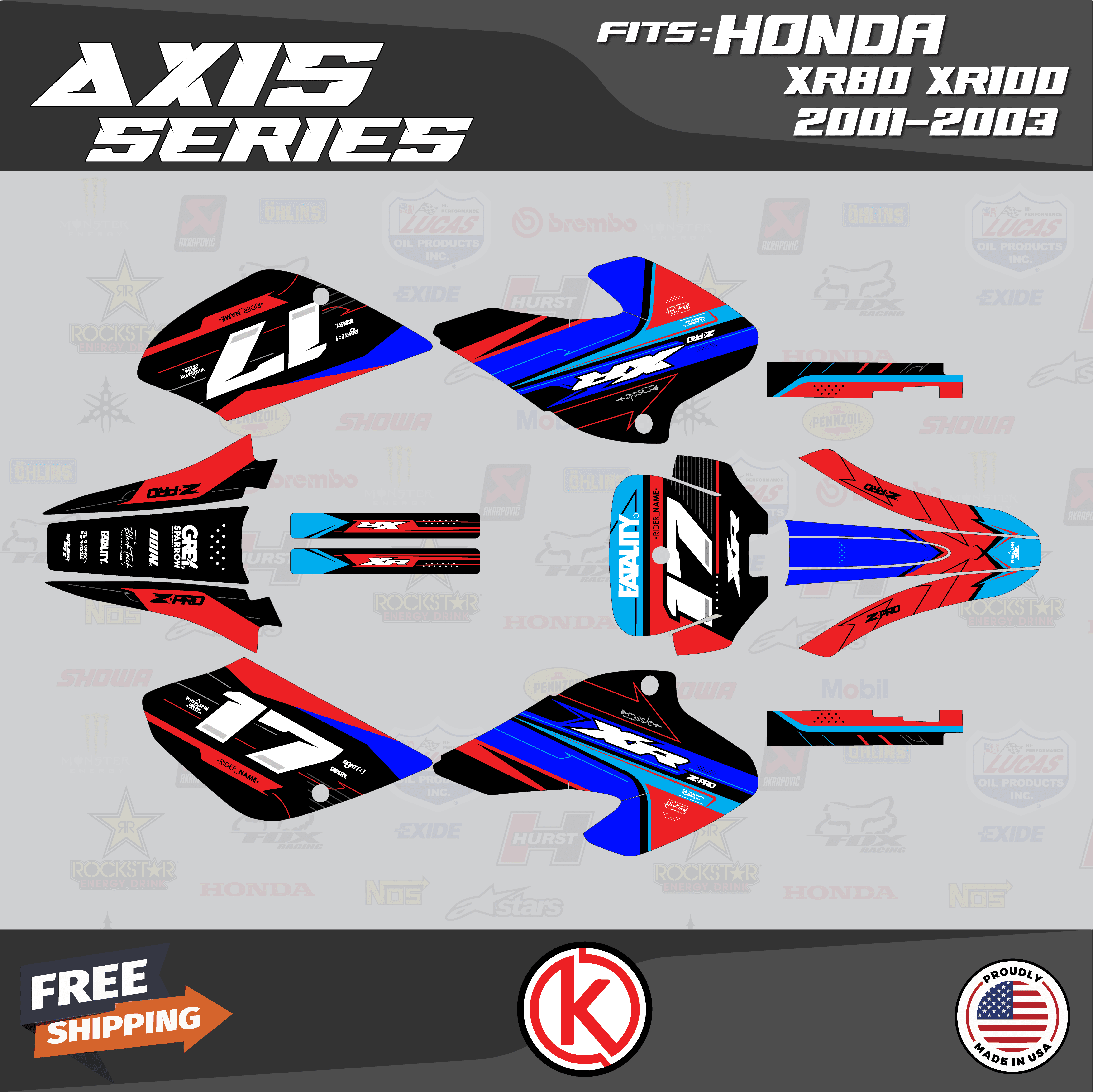 Kalair GFX Graphics Kit for Honda XR100 (2001-2003) Axis Series ...