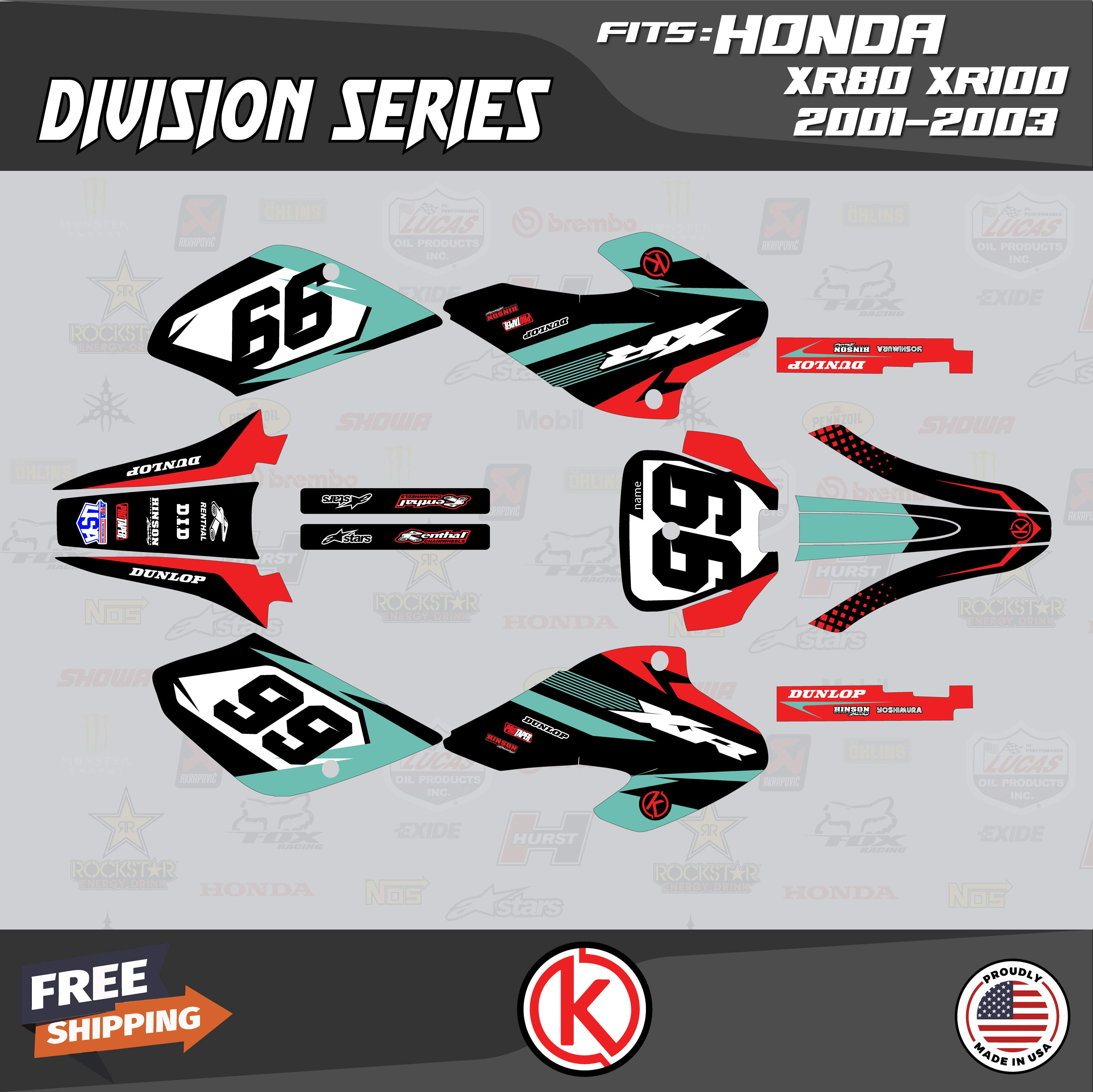 Kalair GFX Graphics Kit for Honda XR100 (2001-2003) Division Series ...