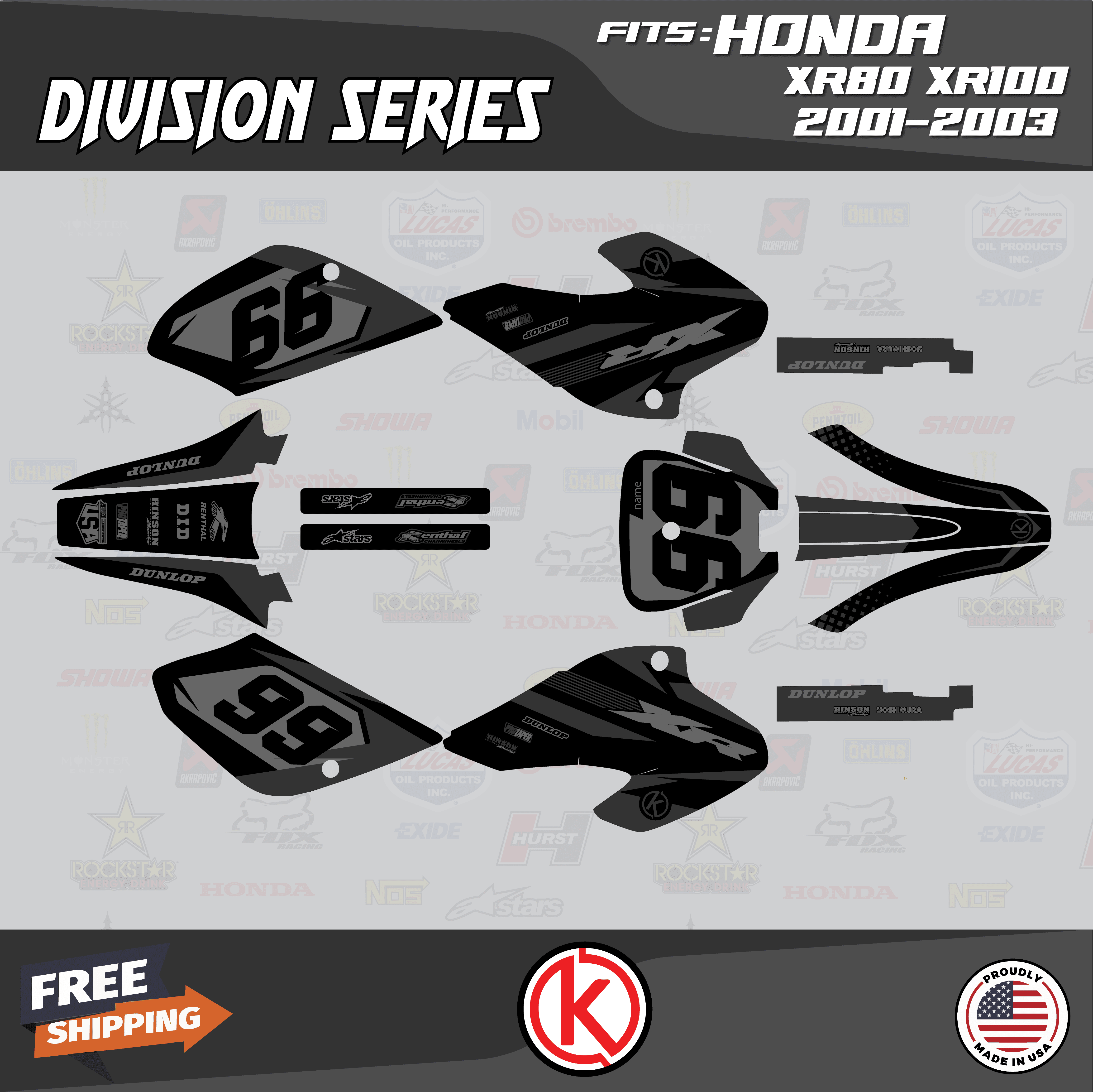 Kalair GFX Graphics Kit for Honda XR100 (2001-2003) Division Series ...