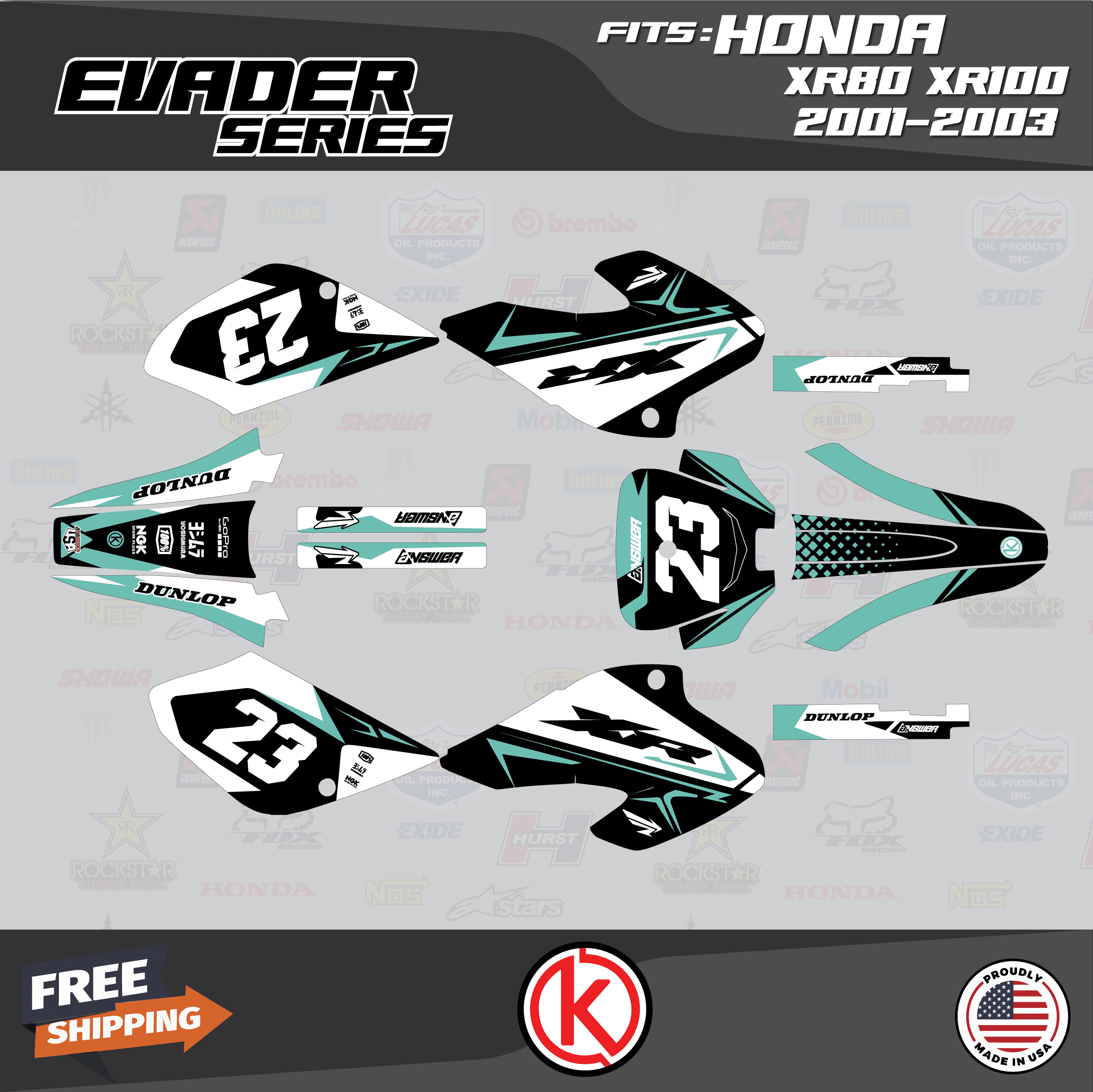 Kalair GFX Graphics Kit for Honda XR100 (2001-2003) Evader Series ...