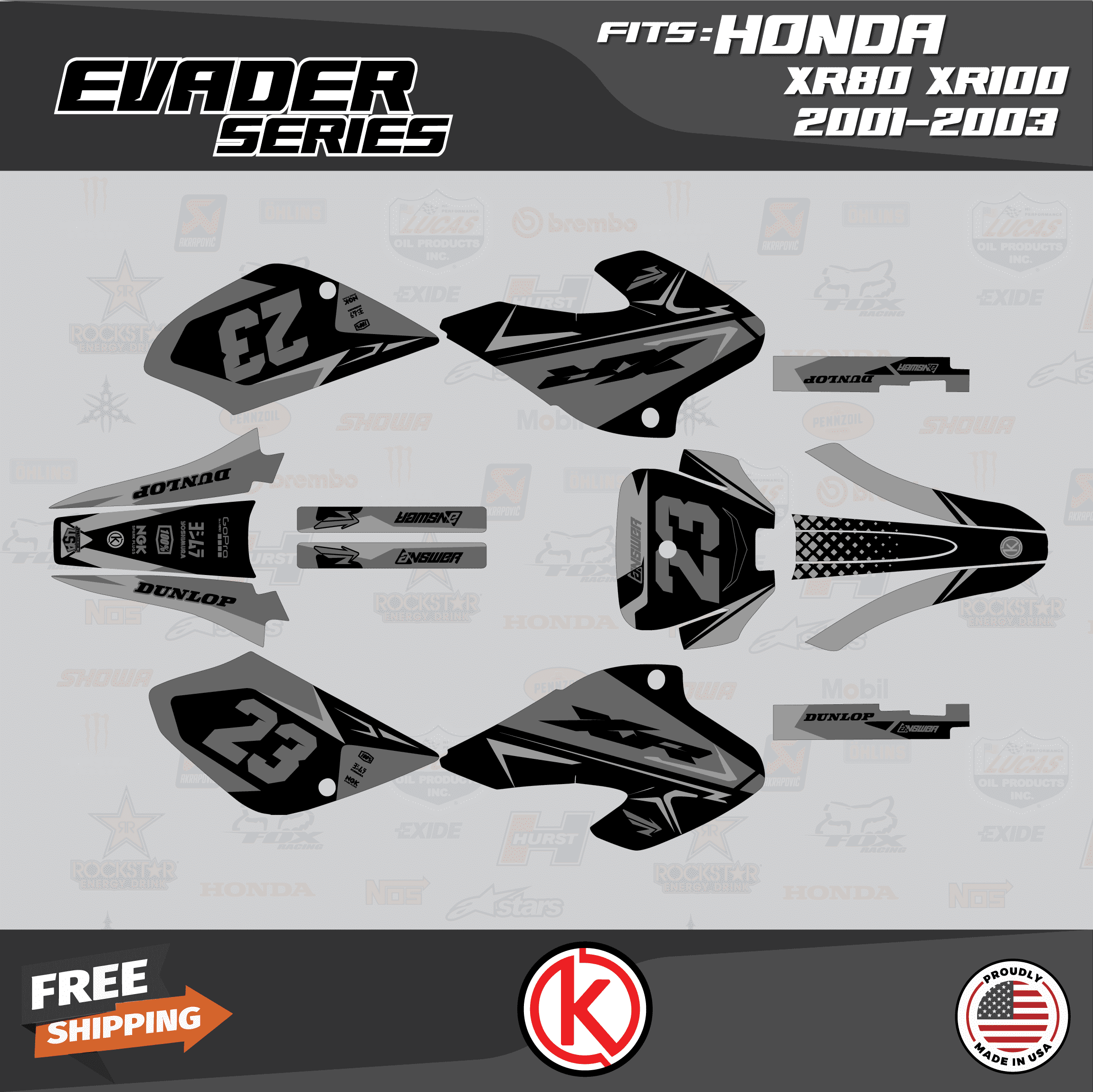 Kalair GFX Graphics Kit for Honda XR100 (2001-2003) Evader Series ...