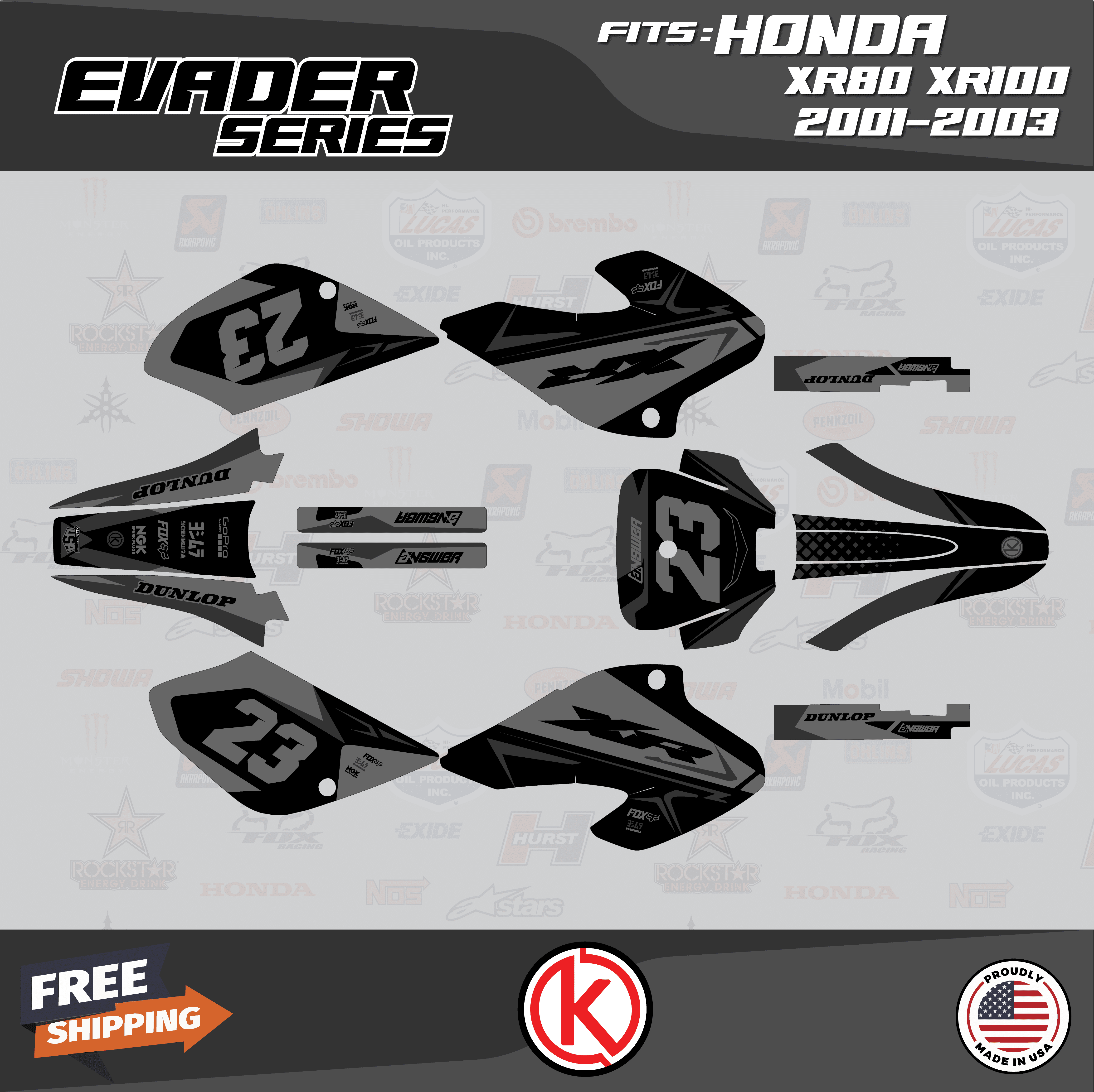 Kalair GFX Graphics Kit for Honda XR100 (2001-2003) Evader Series ...