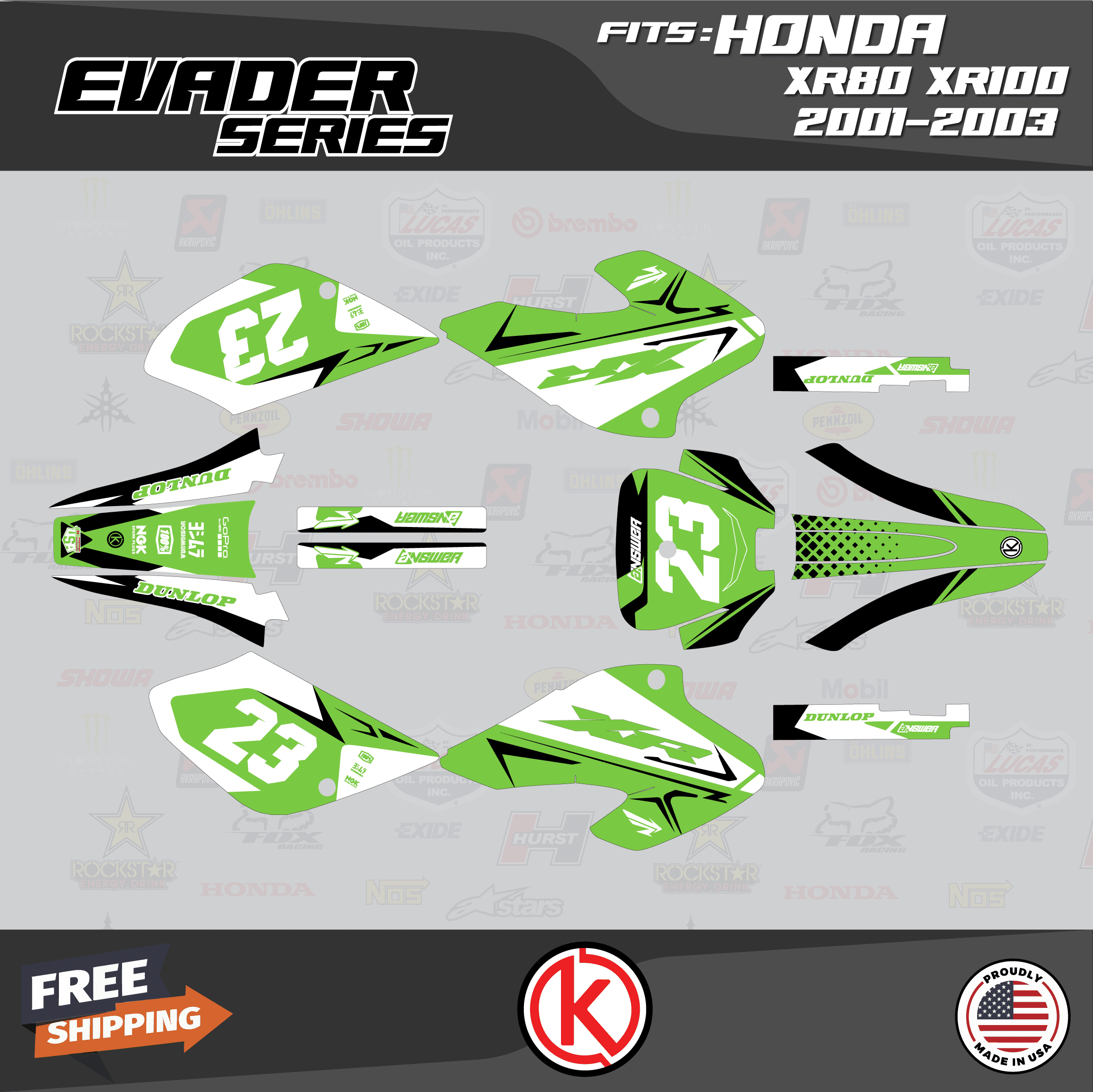 Kalair GFX Graphics Kit for Honda XR100 (2001-2003) Evader Series ...