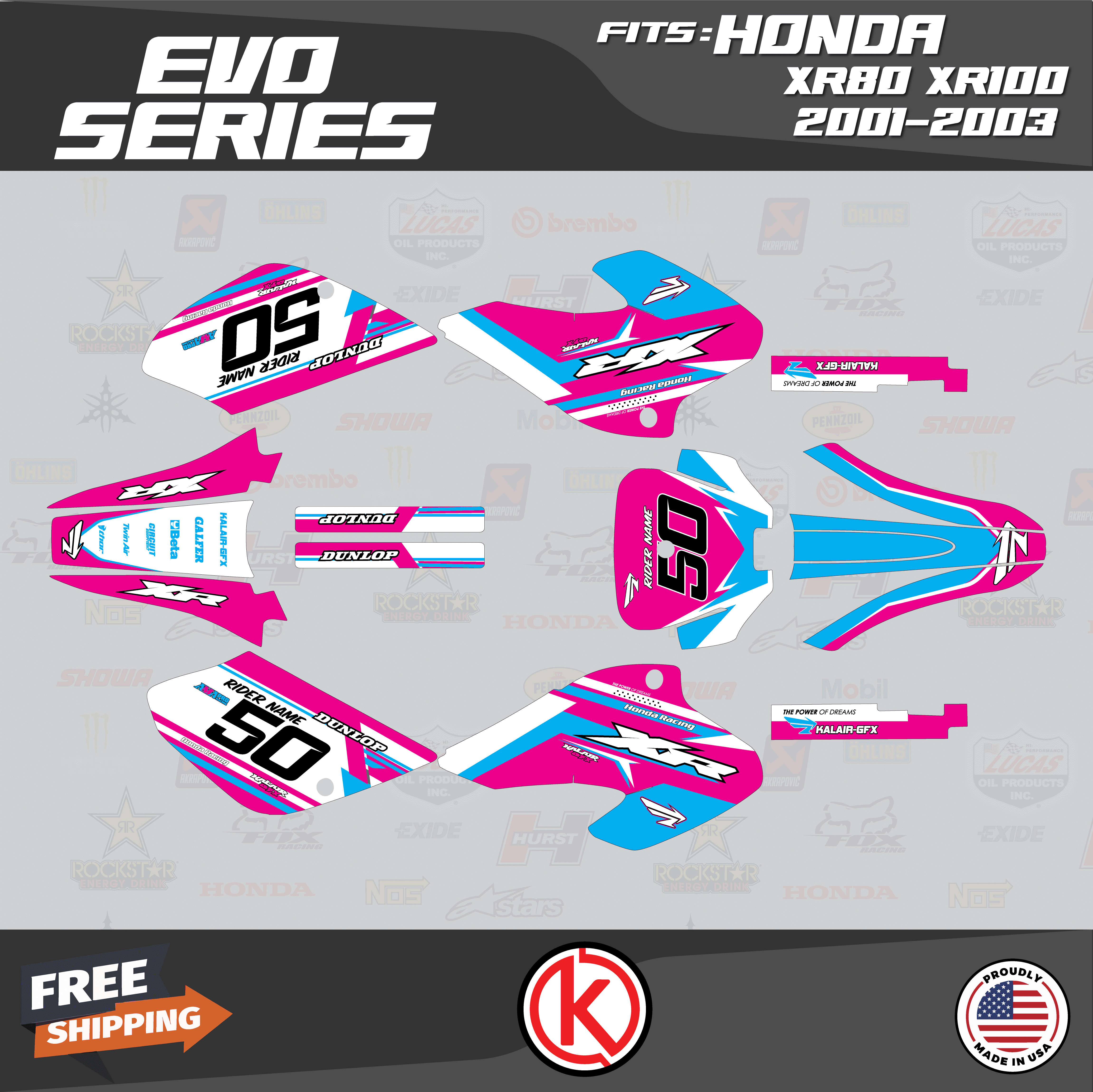 Kalair GFX Graphics Kit for Honda XR100 (2001-2003) Evo Series ...