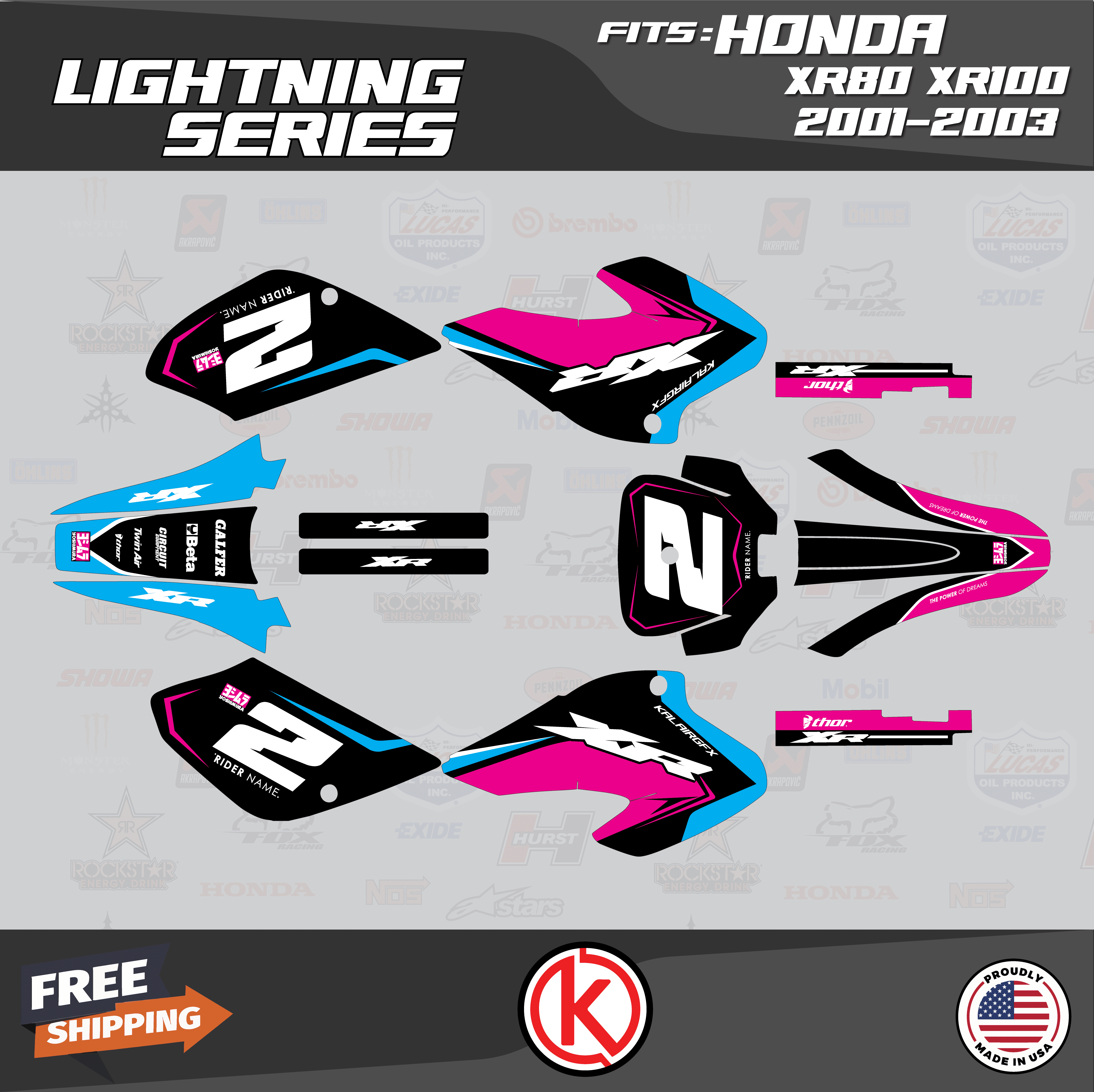 Kalair GFX Graphics Kit for Honda XR100 (2001-2003) Lightning Series ...
