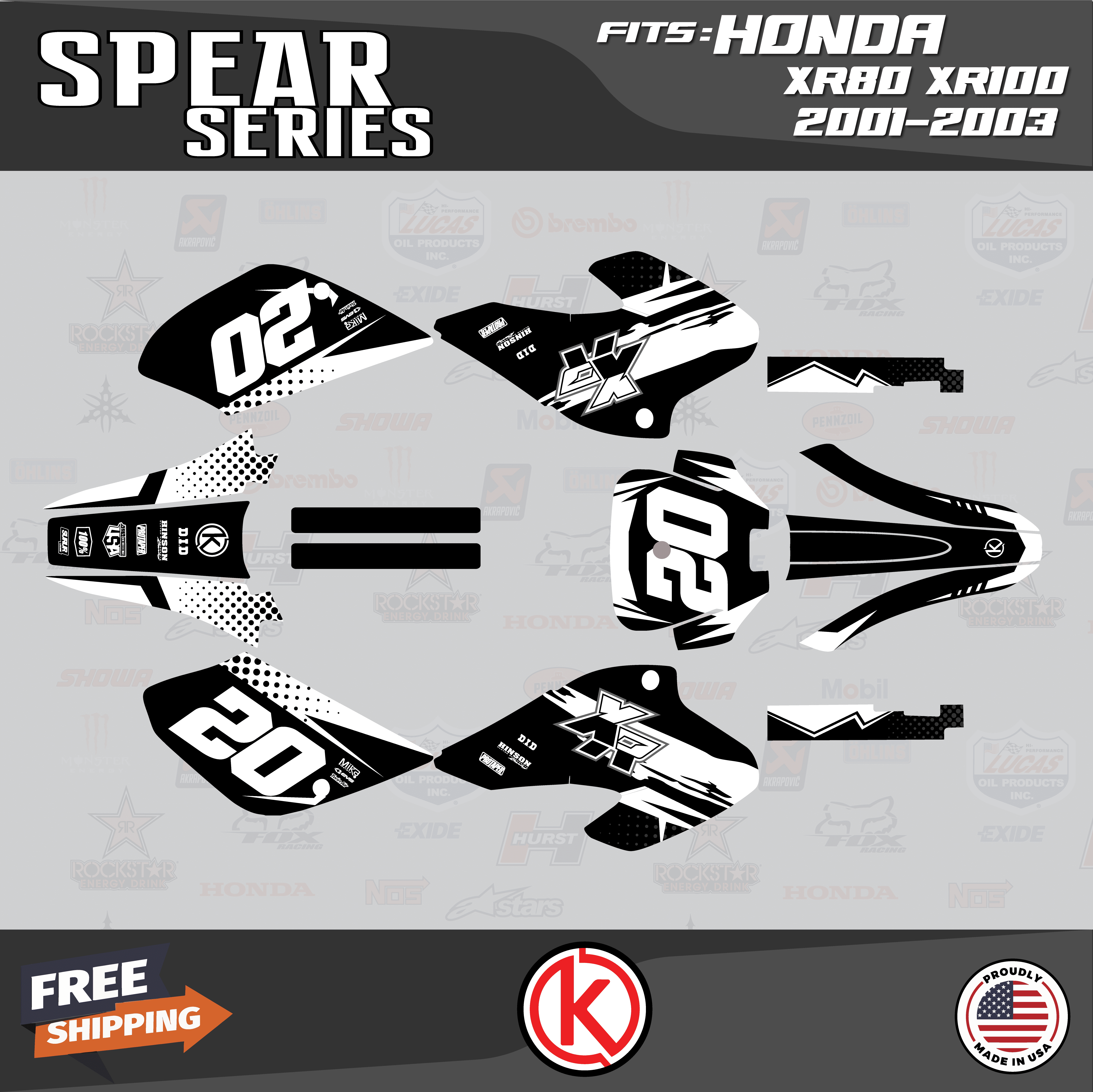 Kalair GFX Graphics Kit for Honda XR100 (2001-2003) Spear Series ...