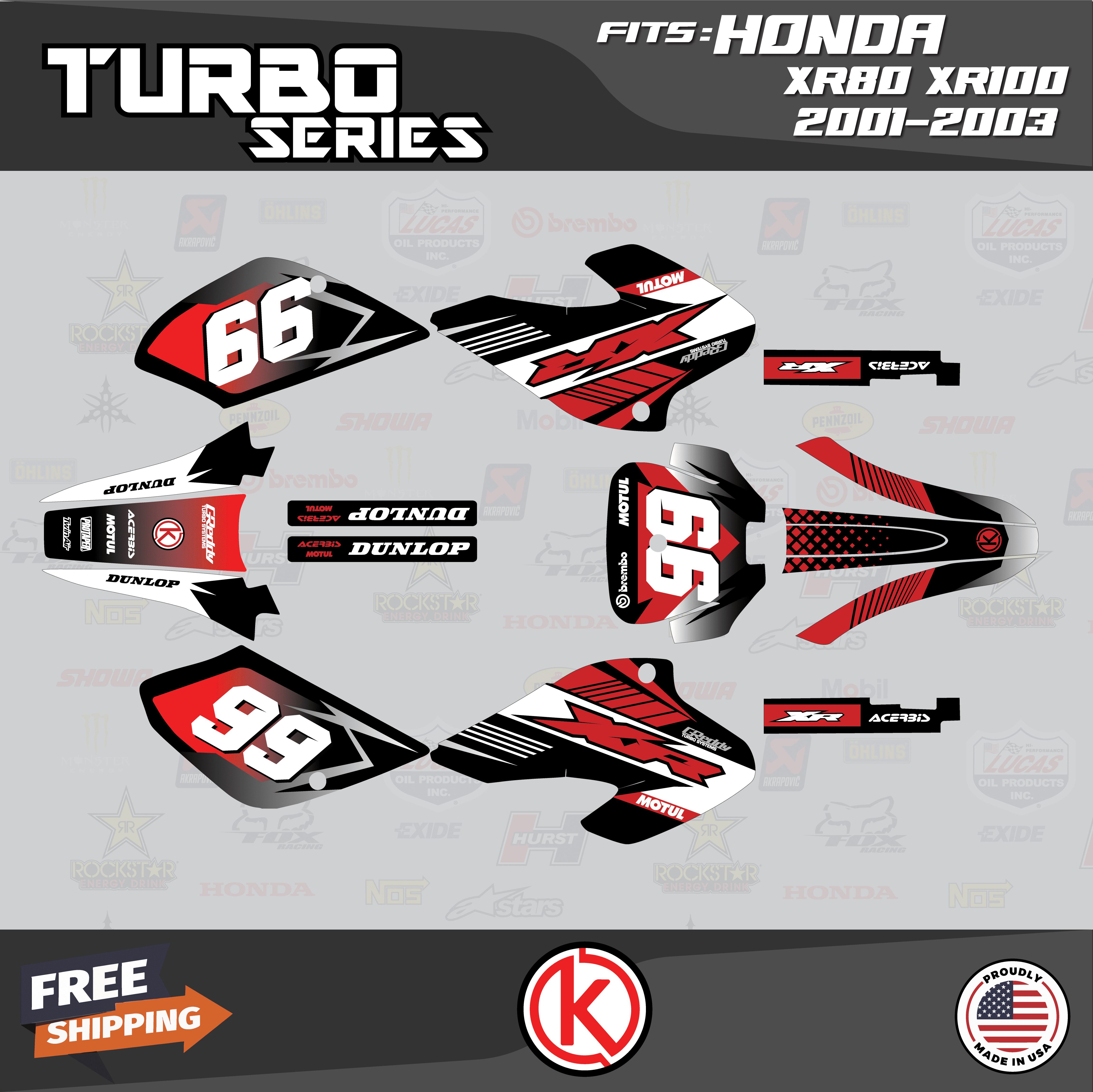 Kalair GFX Graphics Kit for Honda XR100 (2001-2003) Turbo Series ...