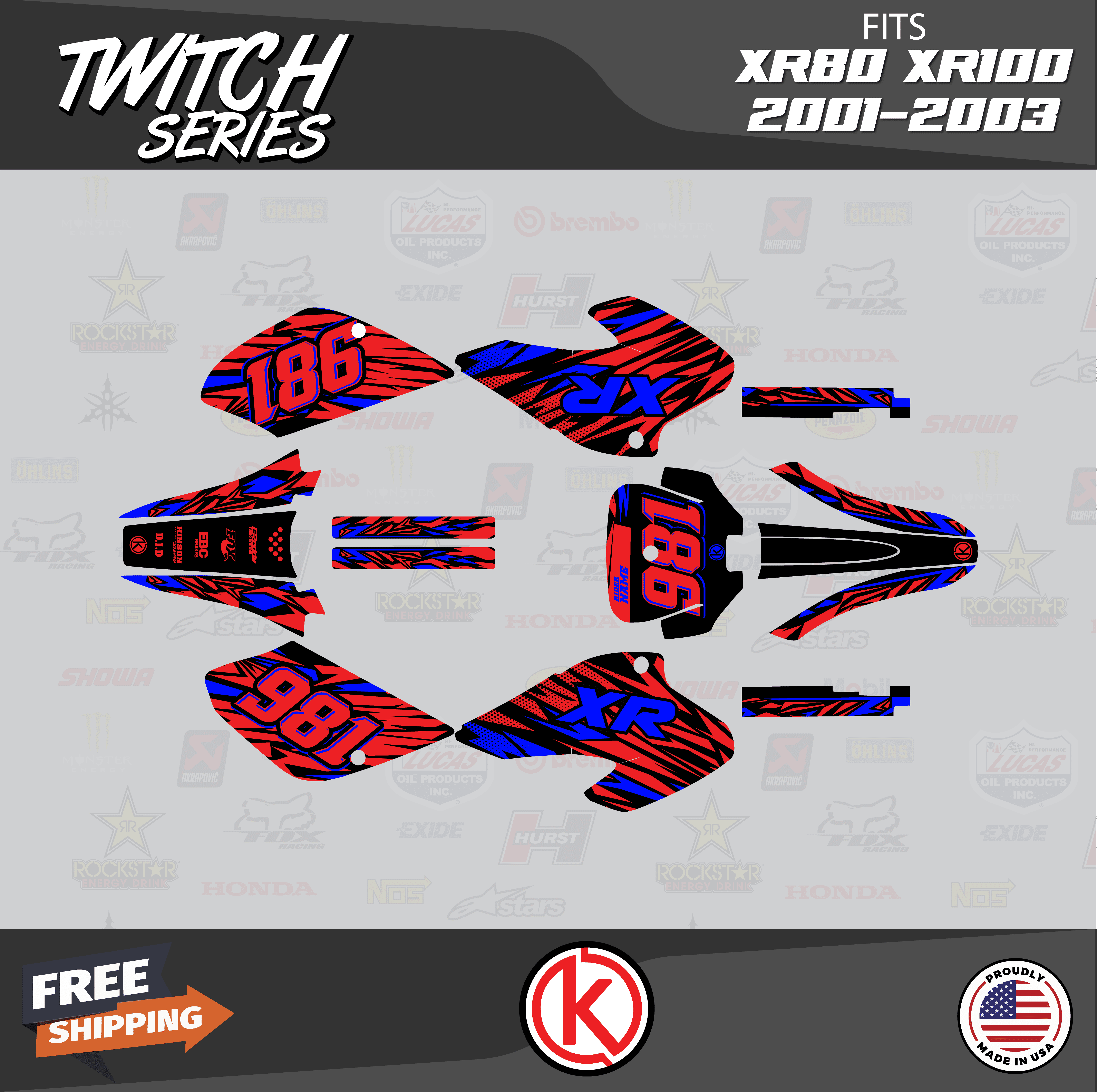 Kalair GFX Graphics Kit for Honda XR100 (2001-2003) Twitch Series ...