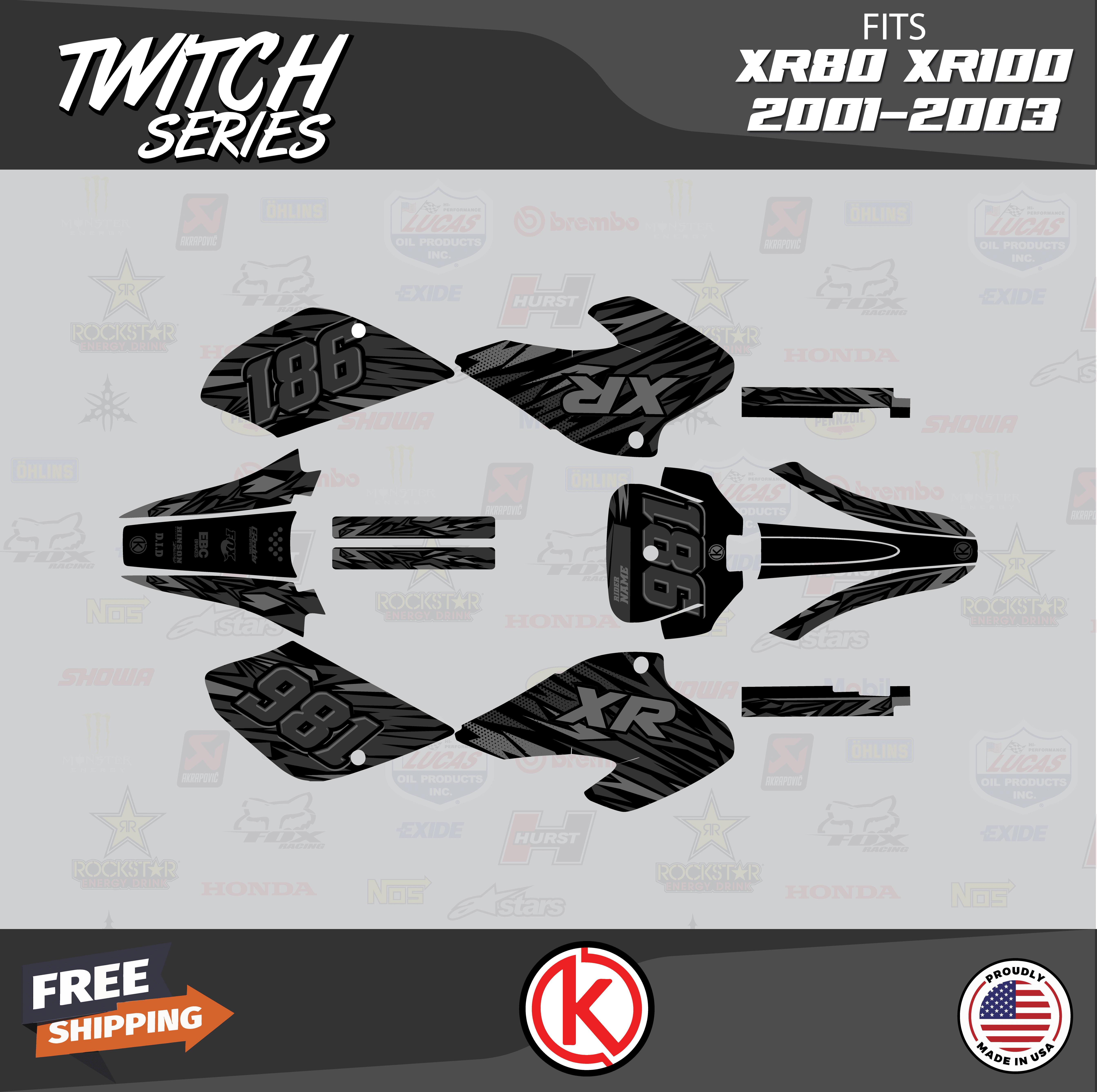 Kalair GFX Graphics Kit for Honda XR100 (2001-2003) Twitch Series ...