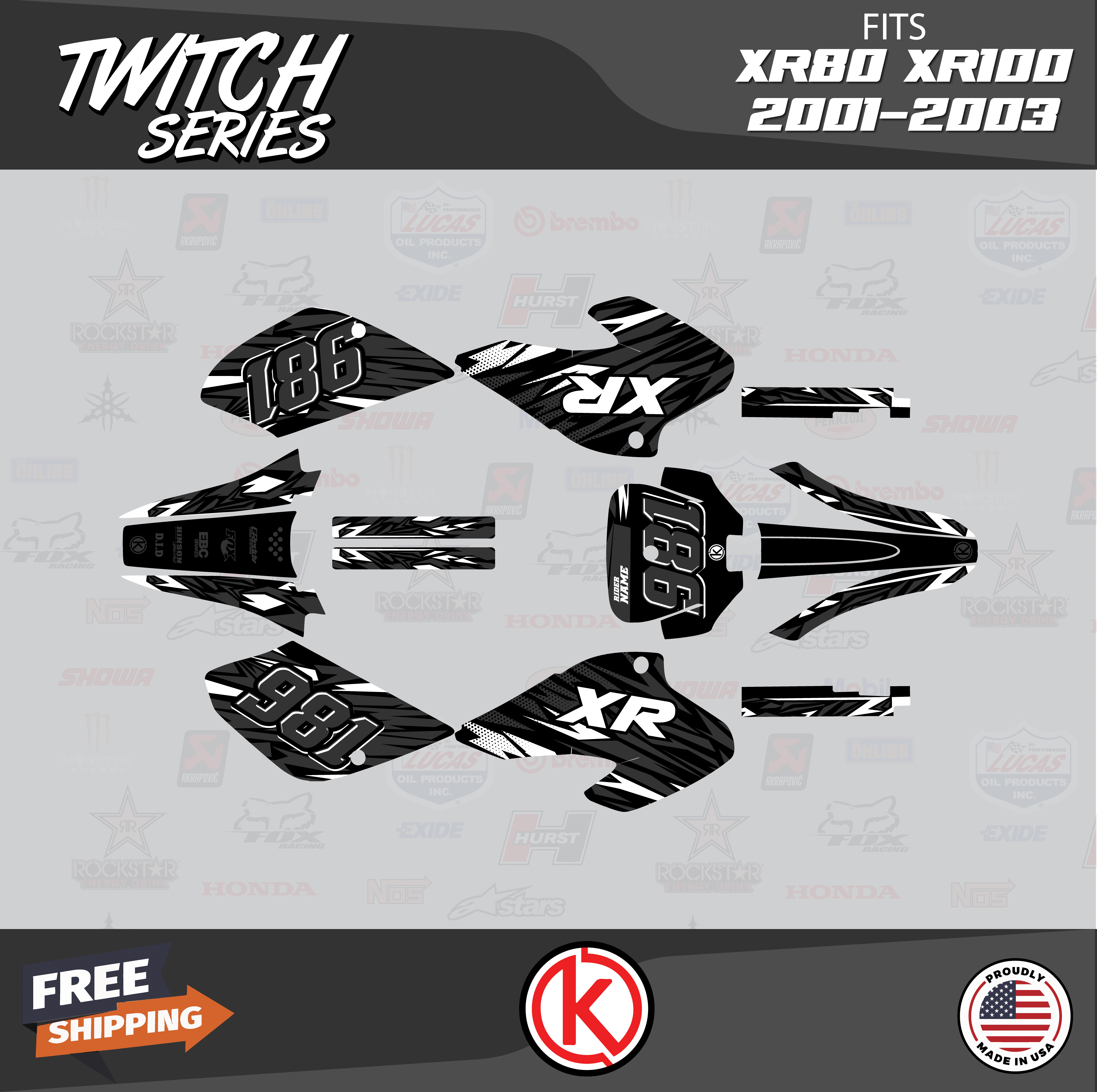 Kalair GFX Graphics Kit for Honda XR100 (2001-2003) Twitch Series ...