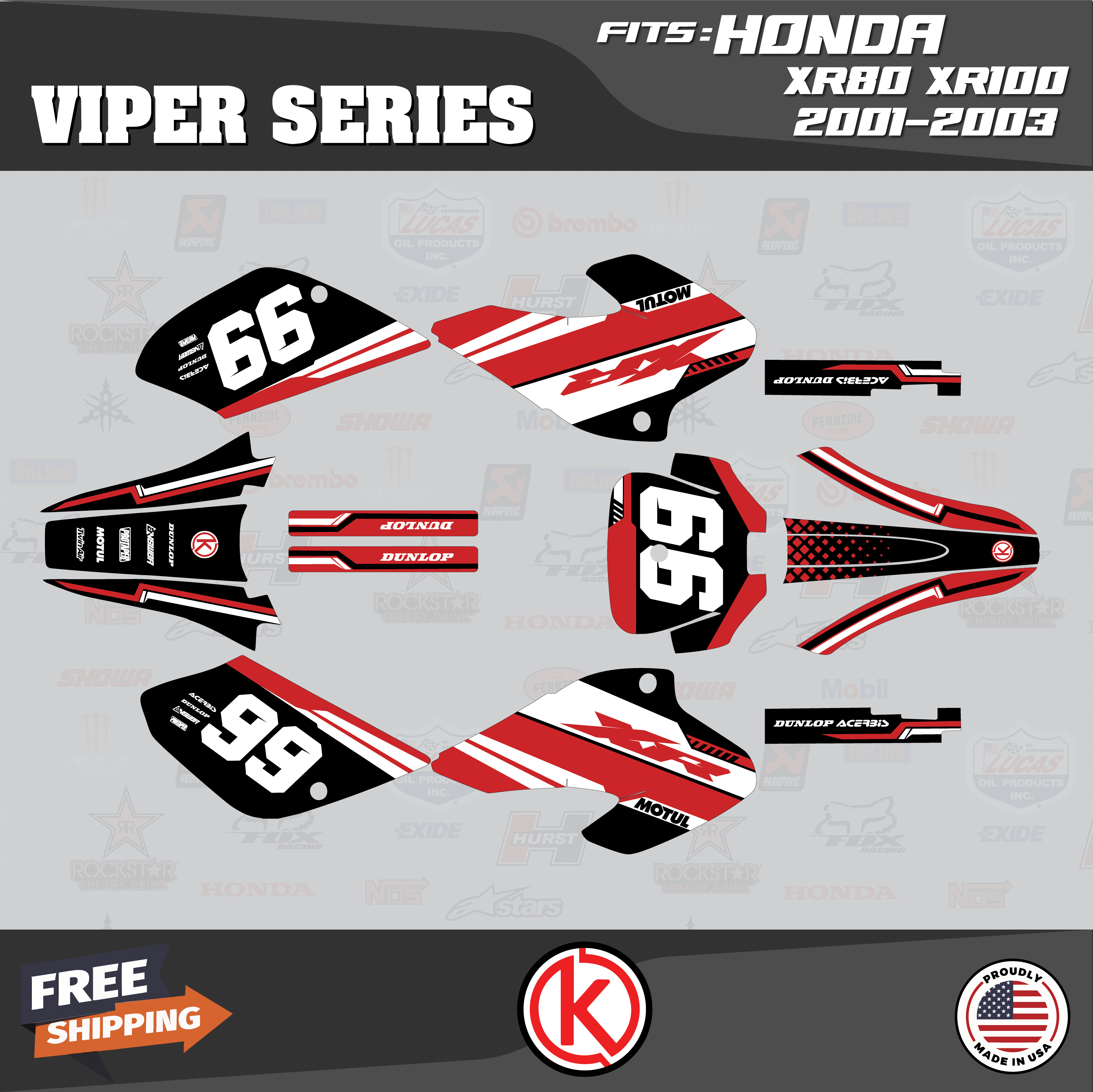 Kalair GFX Graphics Kit for Honda XR100 (2001-2003) Viper Series ...