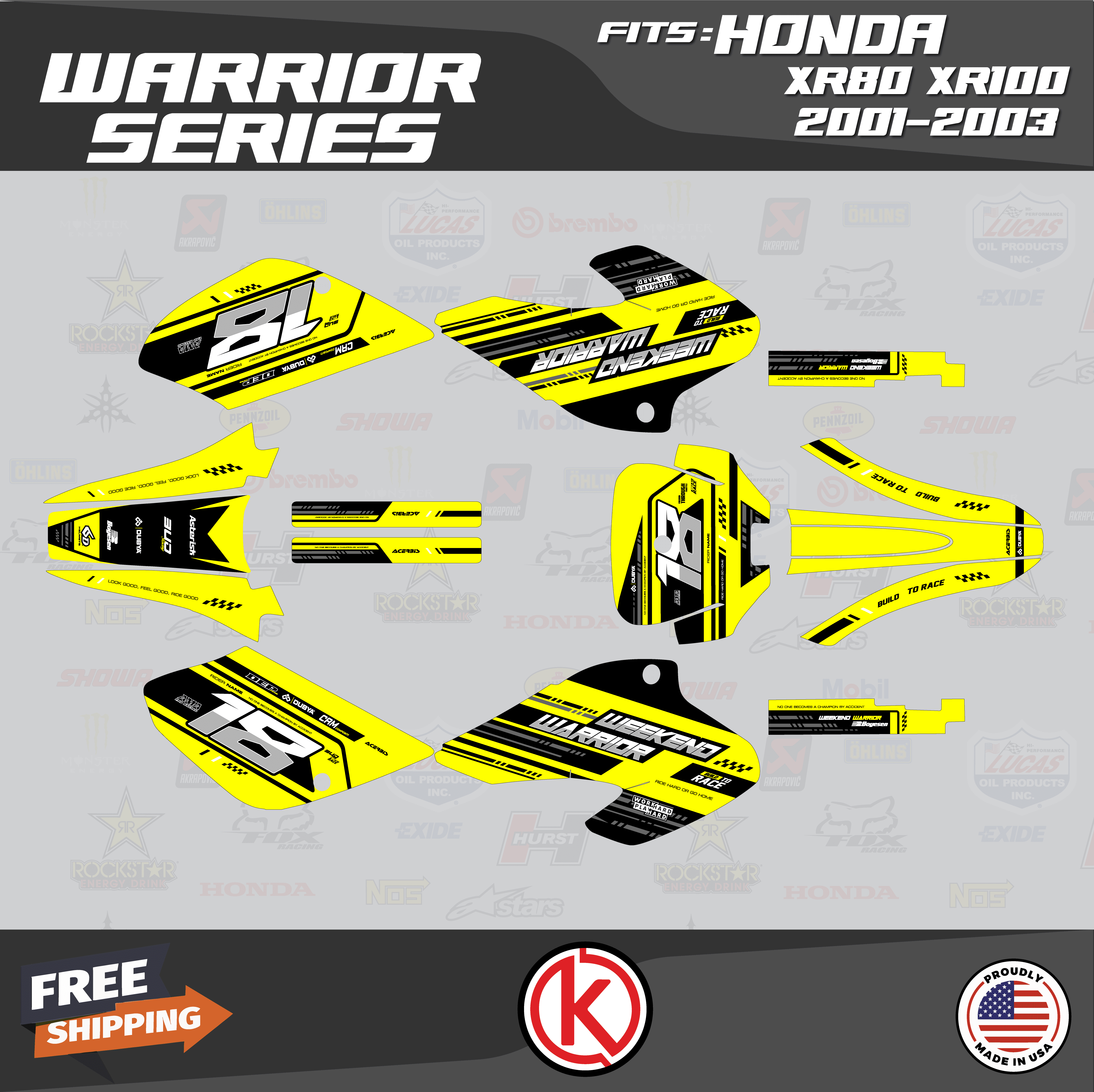 Kalair GFX Graphics Kit for Honda XR100 (2001-2003) Warrior Series ...