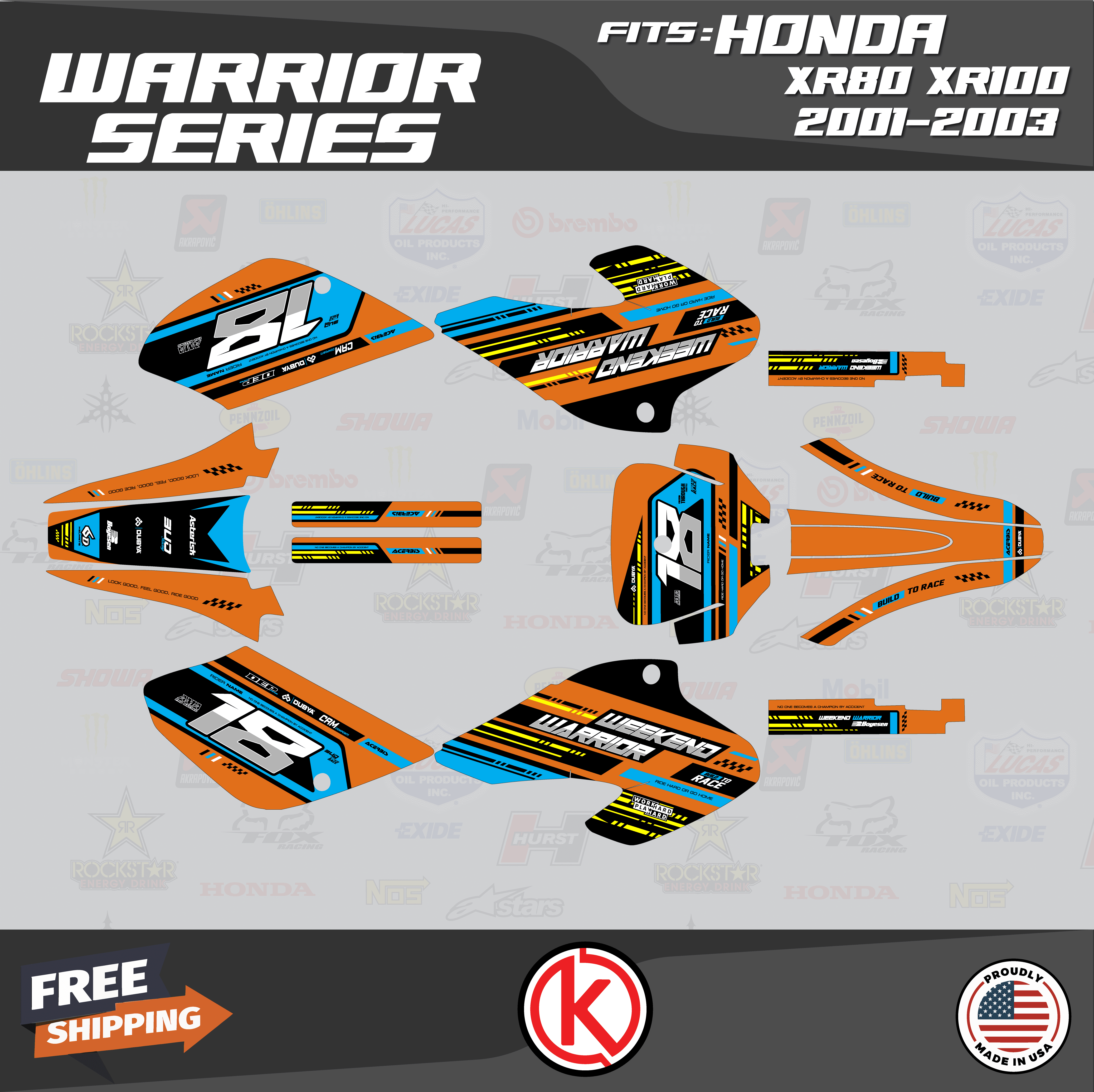Kalair GFX Graphics Kit for Honda XR100 (2001-2003) Warrior Series ...