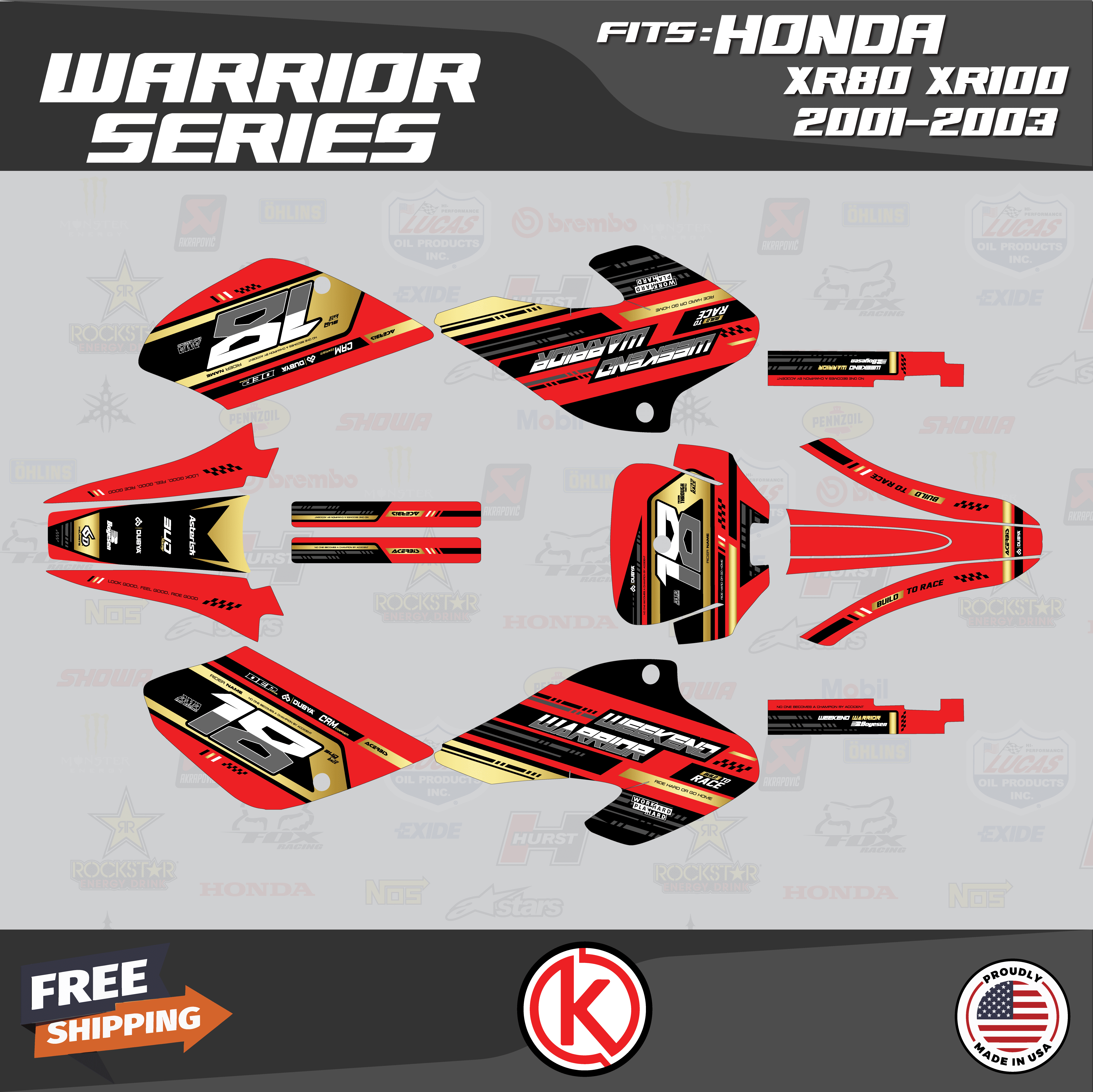 Kalair GFX Graphics Kit for Honda XR100 (2001-2003) Warrior Series ...