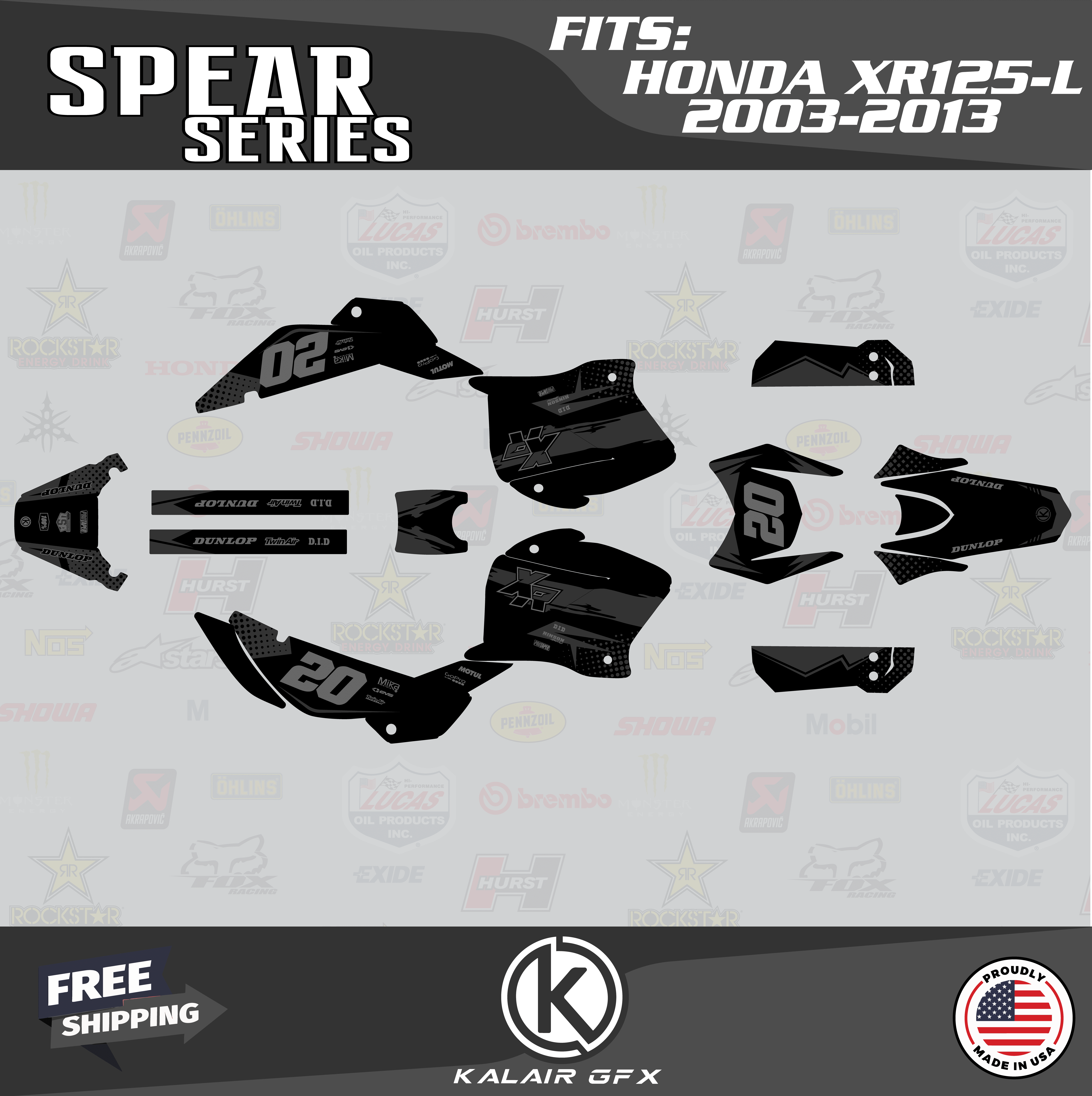 Kalair GFX Graphics Kit for Honda XR125L (2003-2013) Spear Series ...