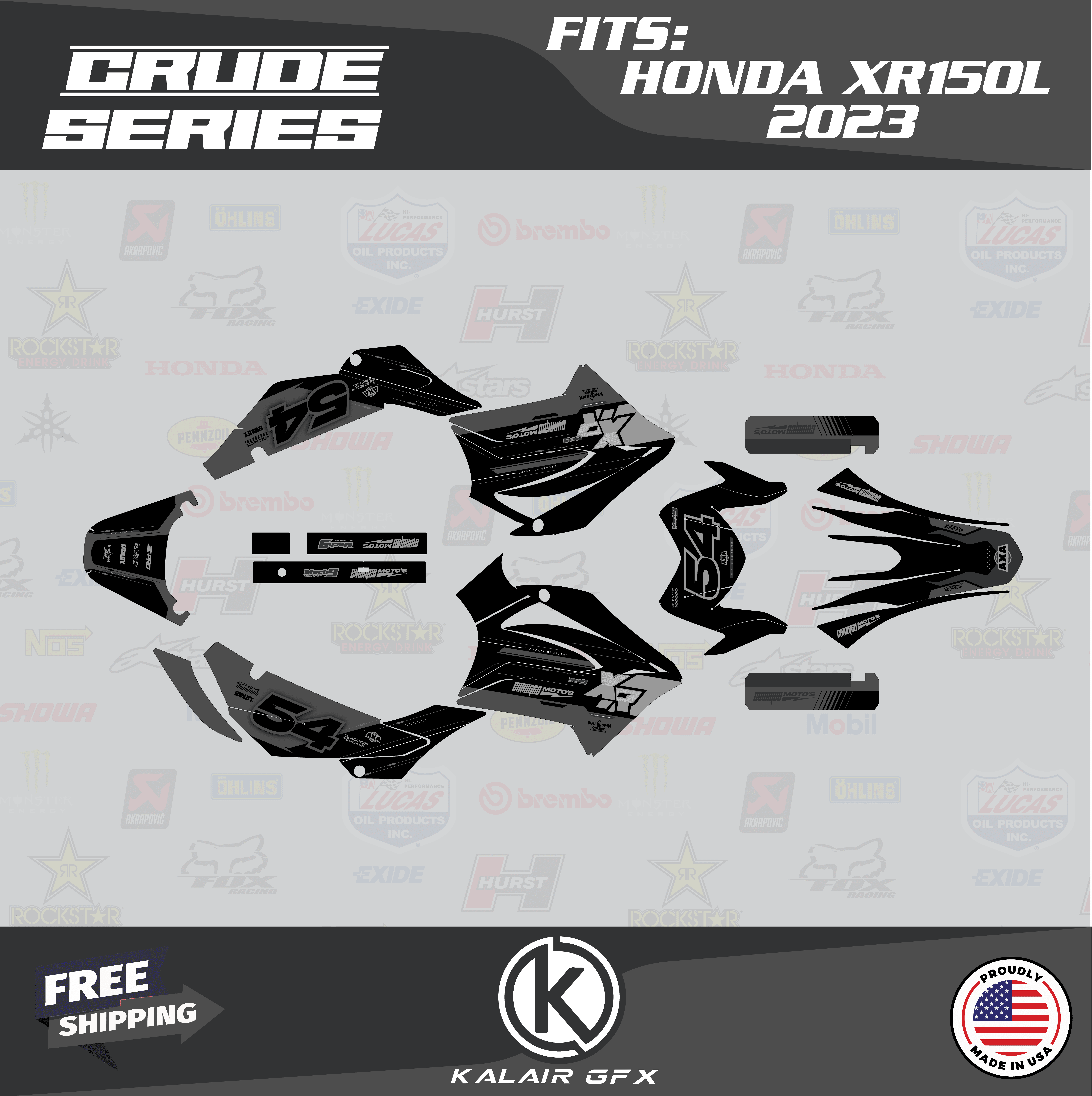 Kalair GFX Graphics Kit for Honda XR150L XR 125L (2023+) Crude Series ...