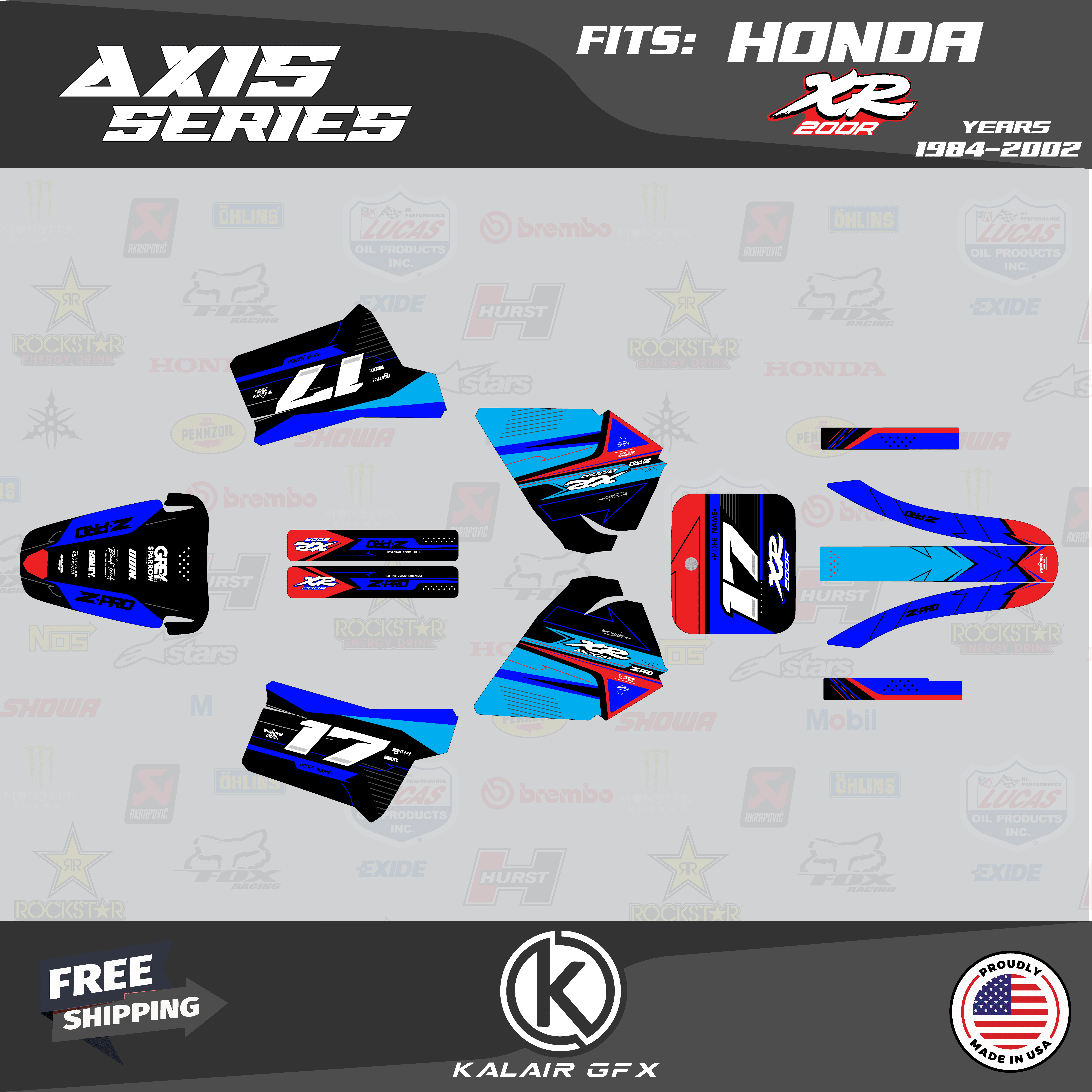 Kalair GFX Graphics Kit for Honda XR200R (1984-2002) Axis Series ...
