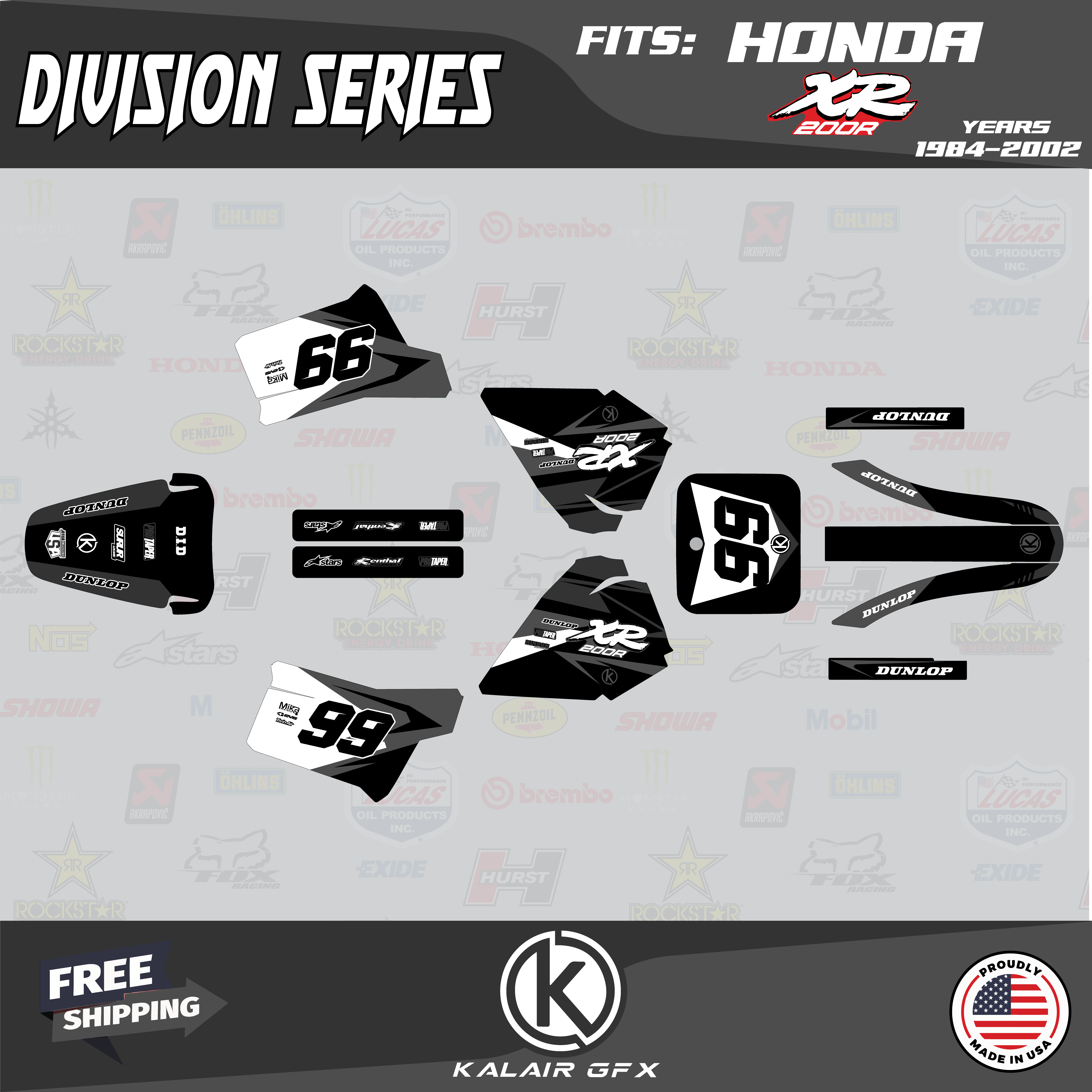 Kalair GFX Graphics Kit for Honda XR200R (1984-2002) Division Series ...