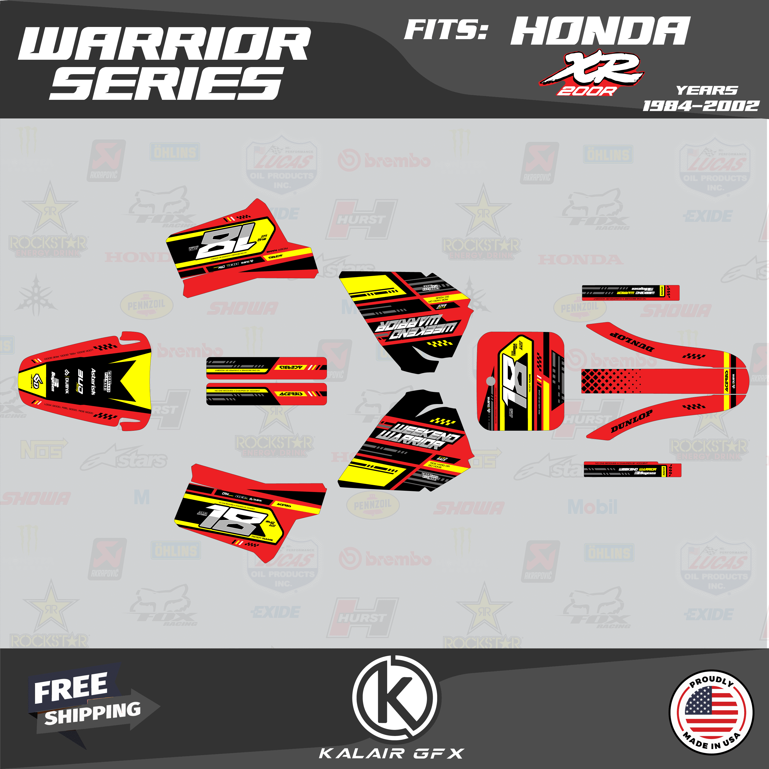Kalair GFX Graphics Kit for Honda XR200R (1984-2002) Warrior Series ...
