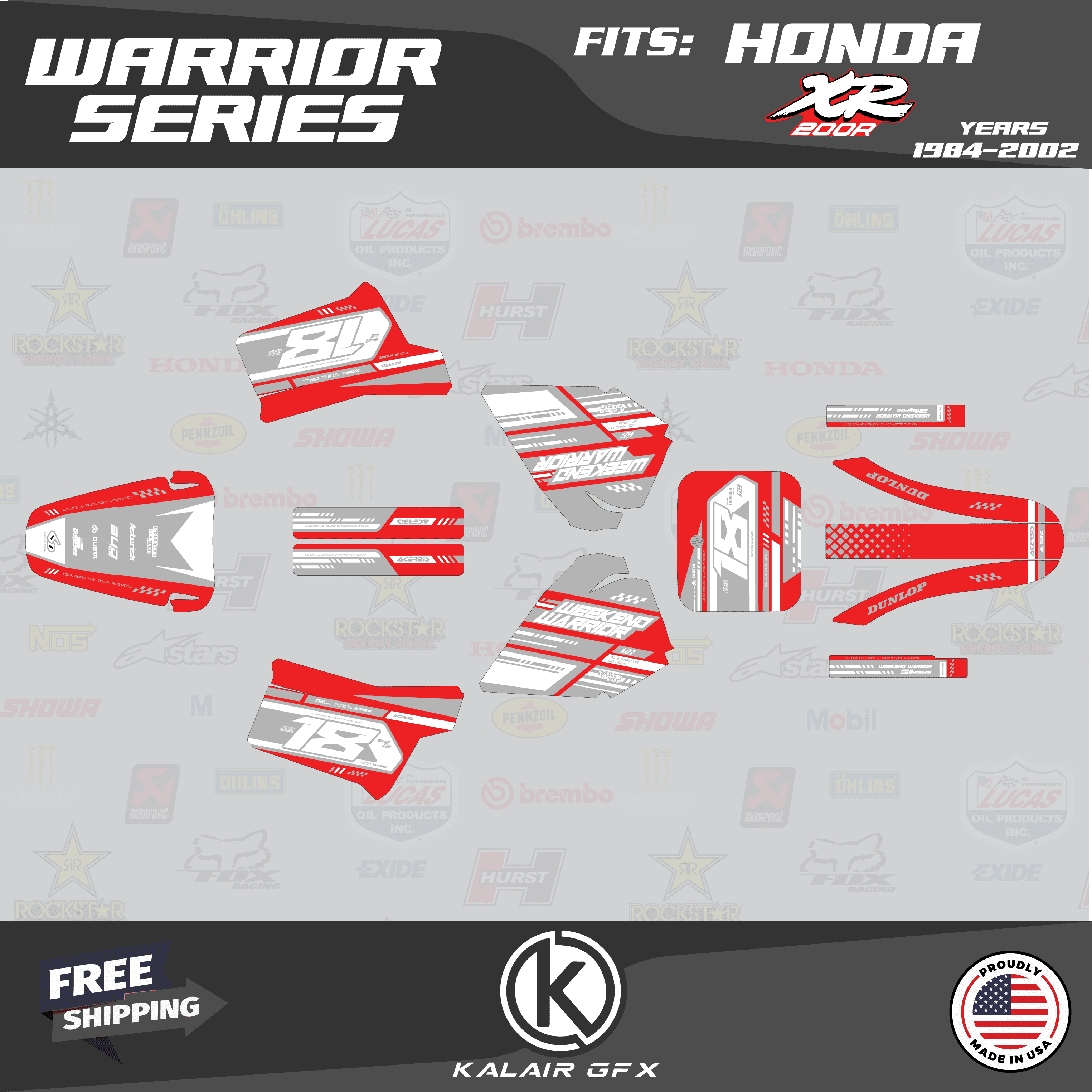 Kalair GFX Graphics Kit for Honda XR200R (1984-2002) Warrior Series ...