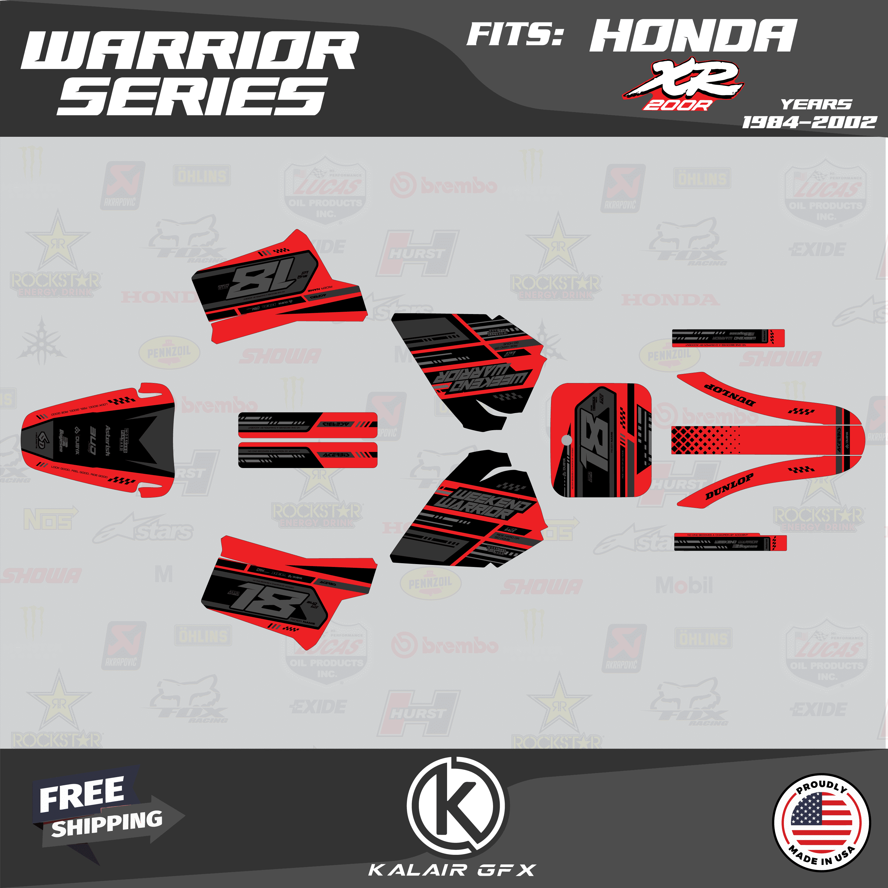 Kalair GFX Graphics Kit for Honda XR200R (1984-2002) Warrior Series ...