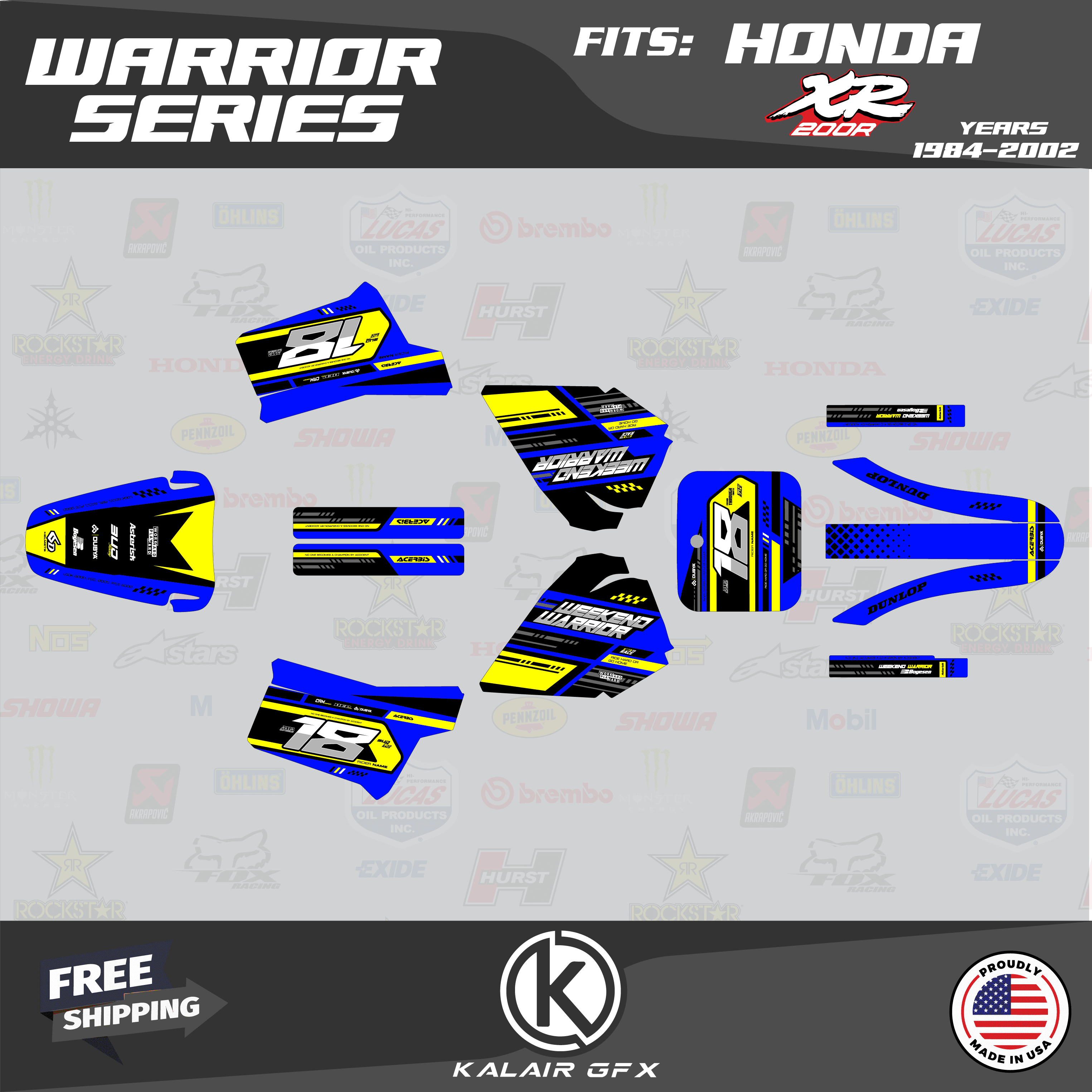 Kalair GFX Graphics Kit for Honda XR200R (1984-2002) Warrior Series ...