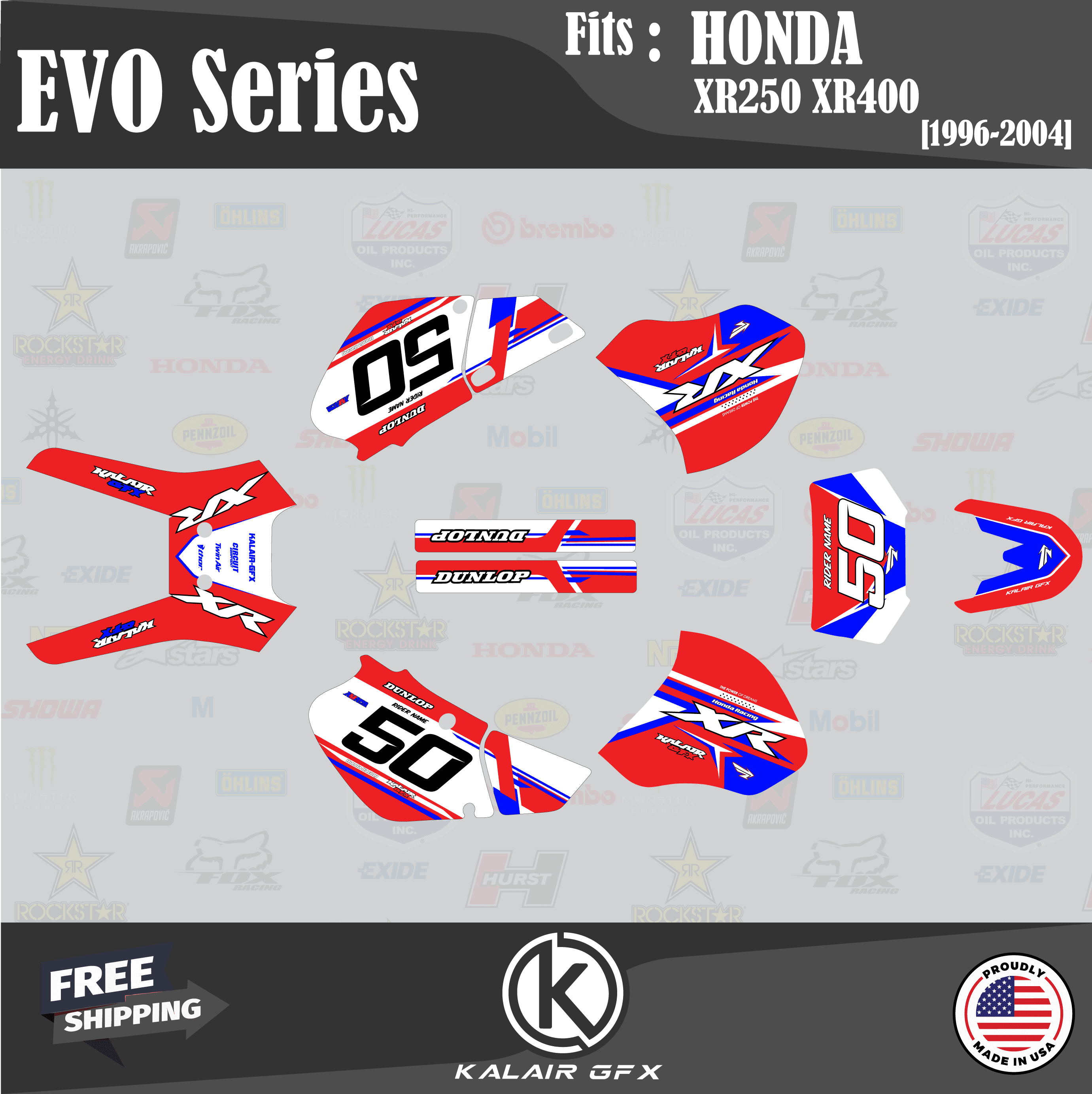 Kalair GFX Graphics Kit for Honda XR250 and XR400 (1996-2004) Evo ...