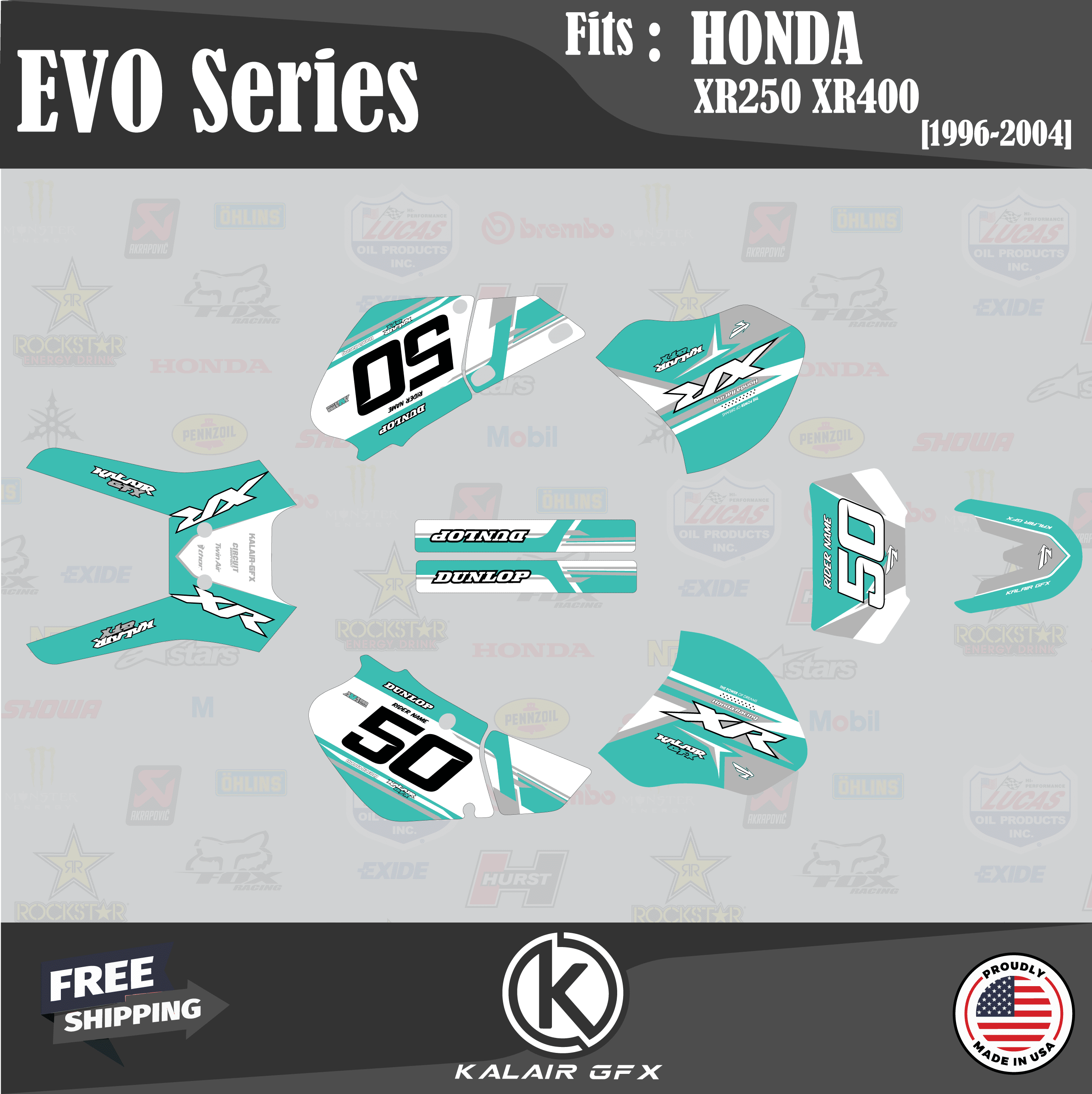 Kalair GFX Graphics Kit for Honda XR250 and XR400 (1996-2004) Evo ...