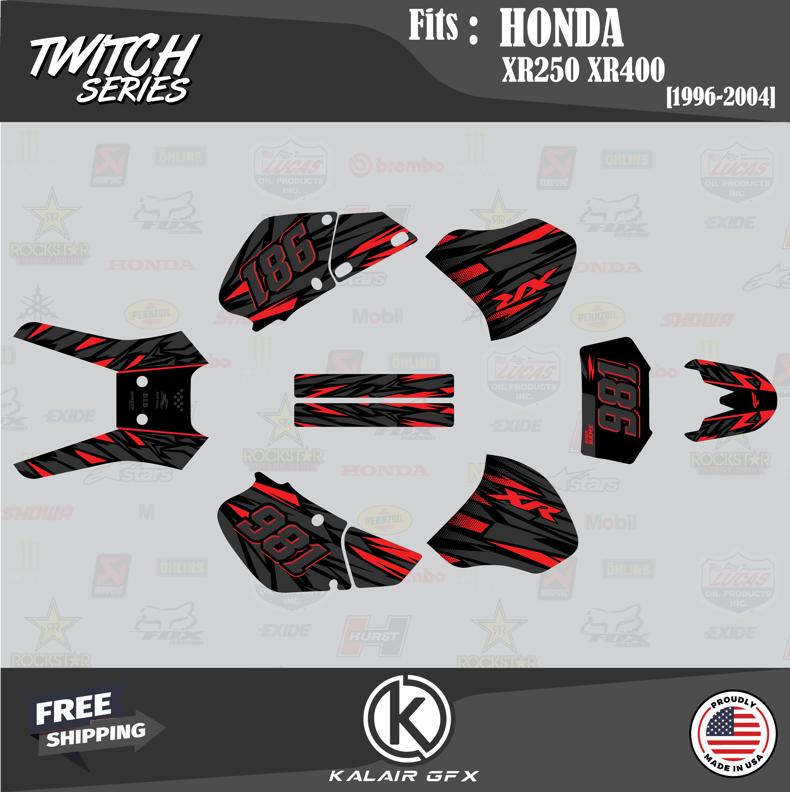 Kalair GFX Graphics Kit for Honda XR250 and XR400 (1996-2004) Twitch ...