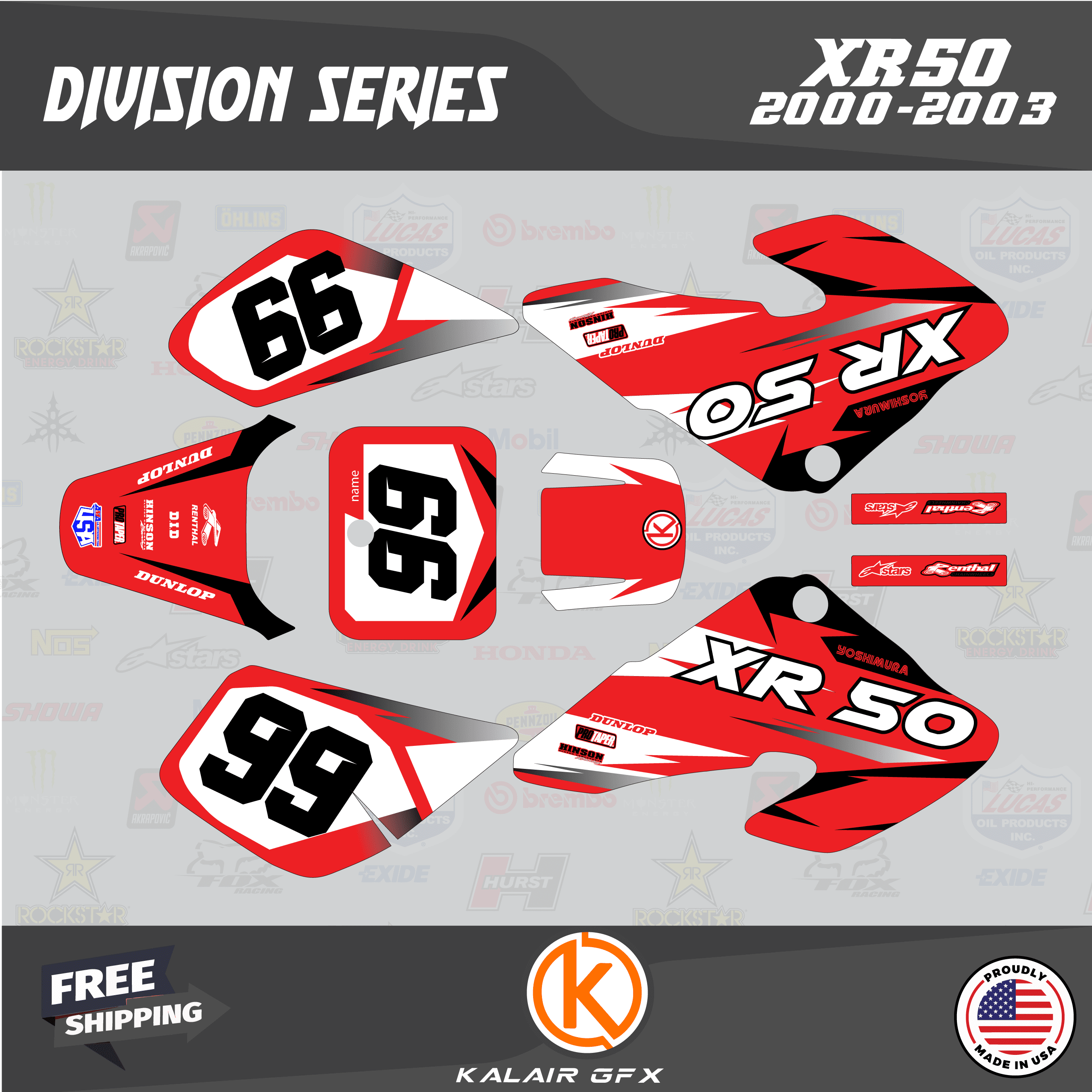 Kalair GFX Graphics Kit for Honda XR50 (2000-2003) Division Series ...