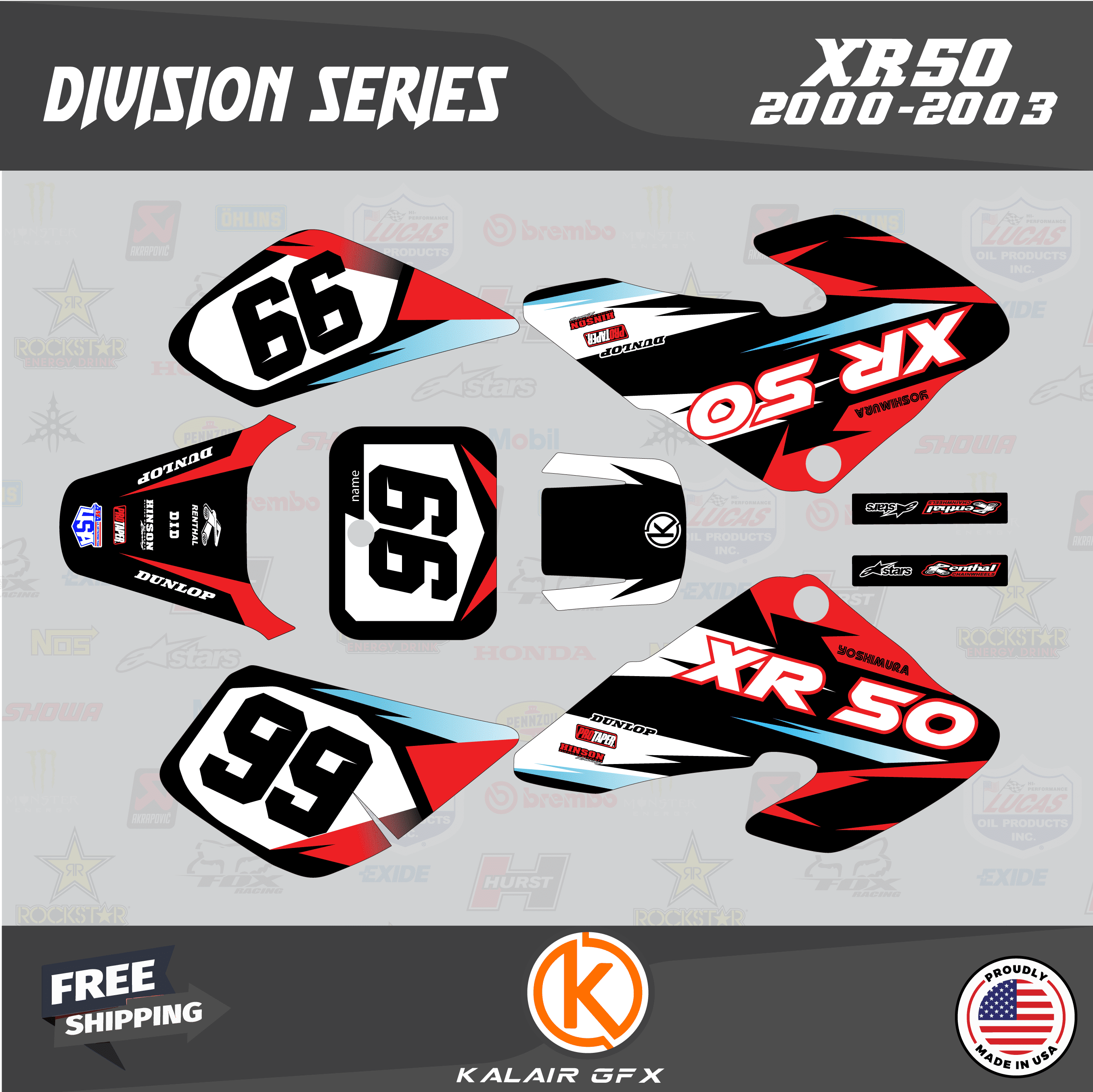 Kalair GFX Graphics Kit for Honda XR50 (2000-2003) Division Series ...