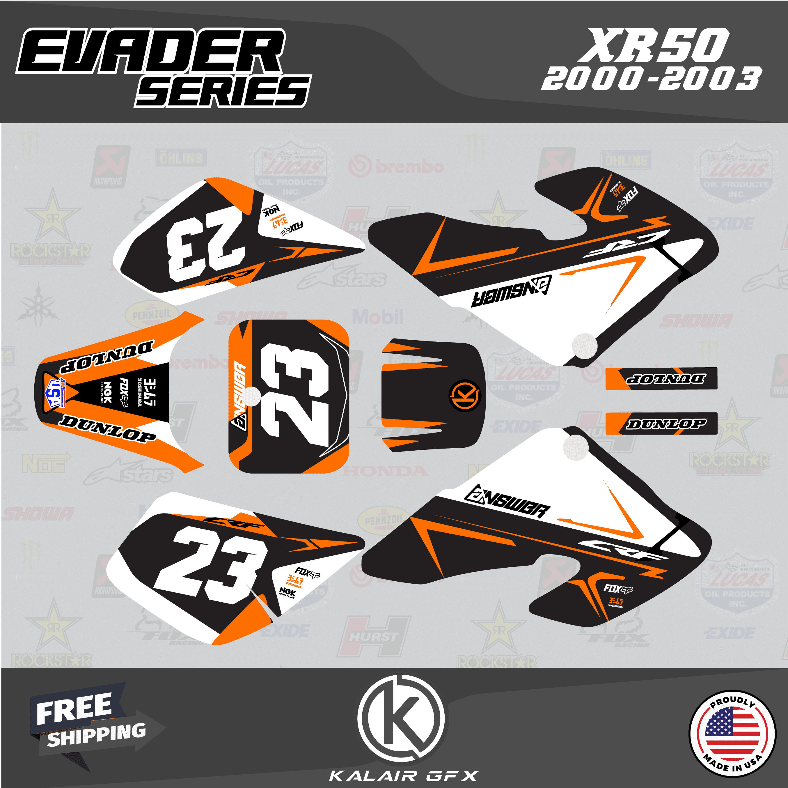 Kalair GFX Graphics Kit for Honda XR50 (2000-2003) Evader Series ...
