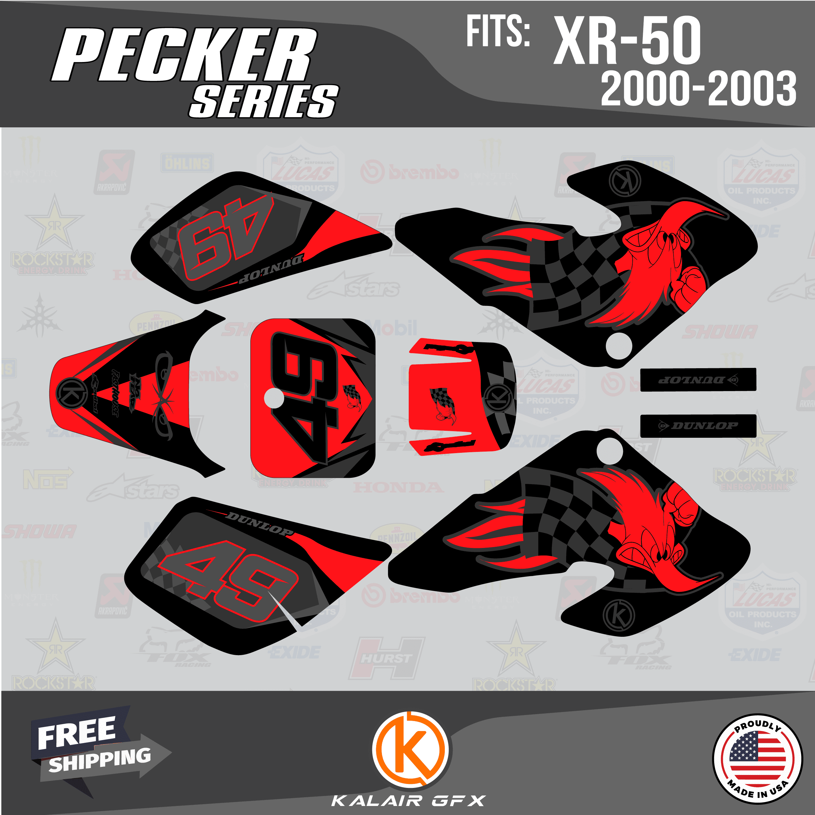 Kalair GFX Graphics Kit for Honda XR50 (2000-2003) Pecker Series ...