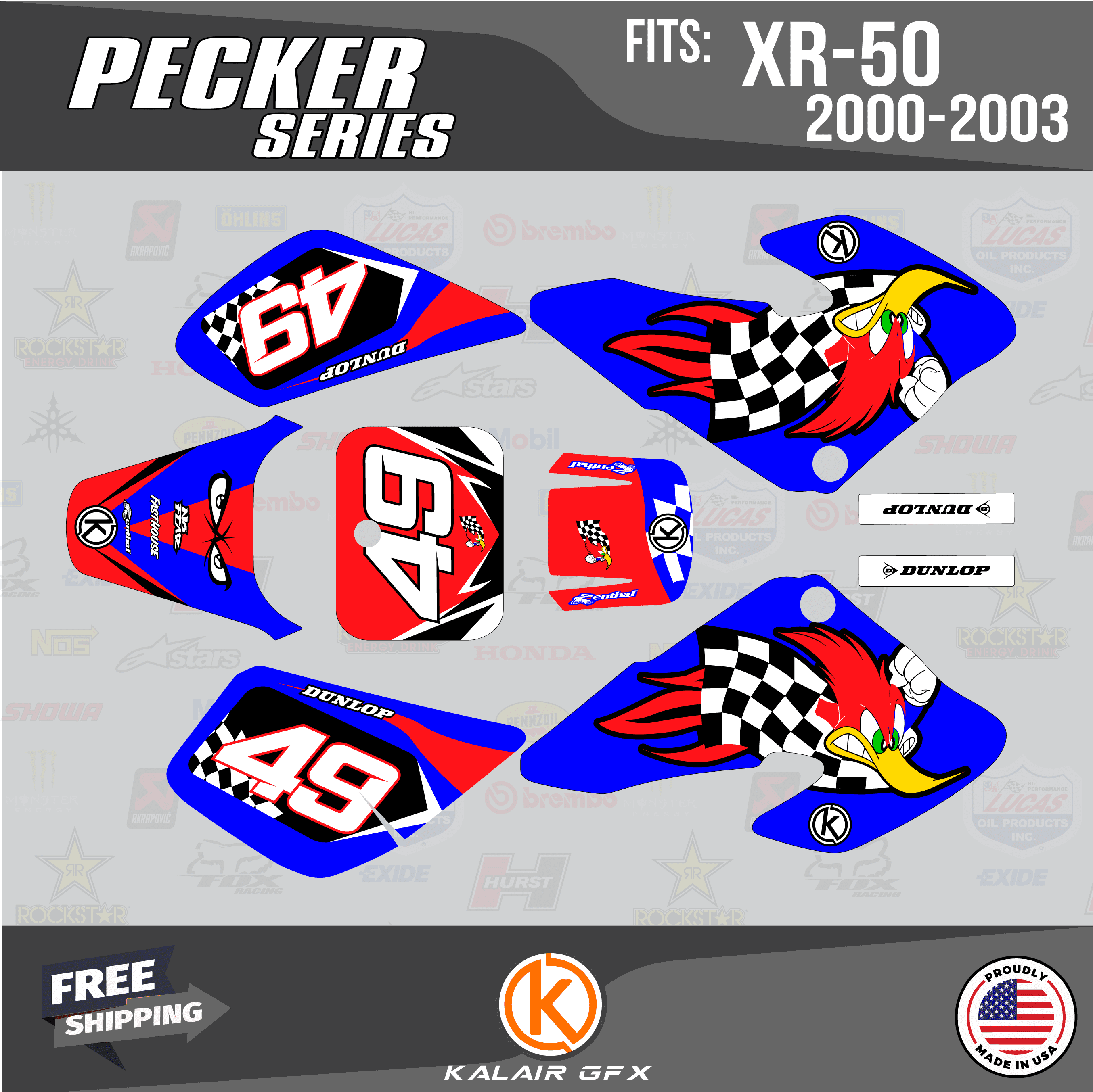 Kalair GFX Graphics Kit for Honda XR50 (2000-2003) Pecker Series ...